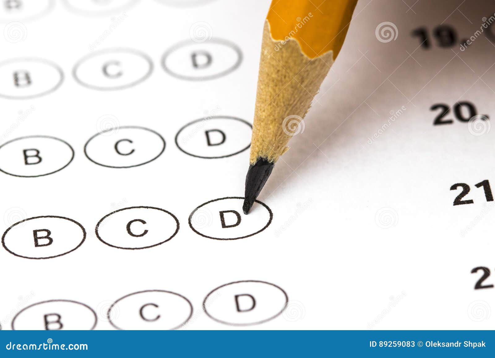 Test Score Sheet with Answers and Pencil . Closeup Stock Image - Image ...