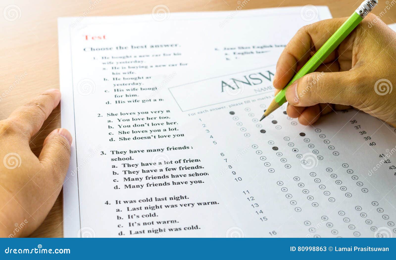 Test Sheet and Answer Sheet Stock Image - Image of grammar, learn: 80998863