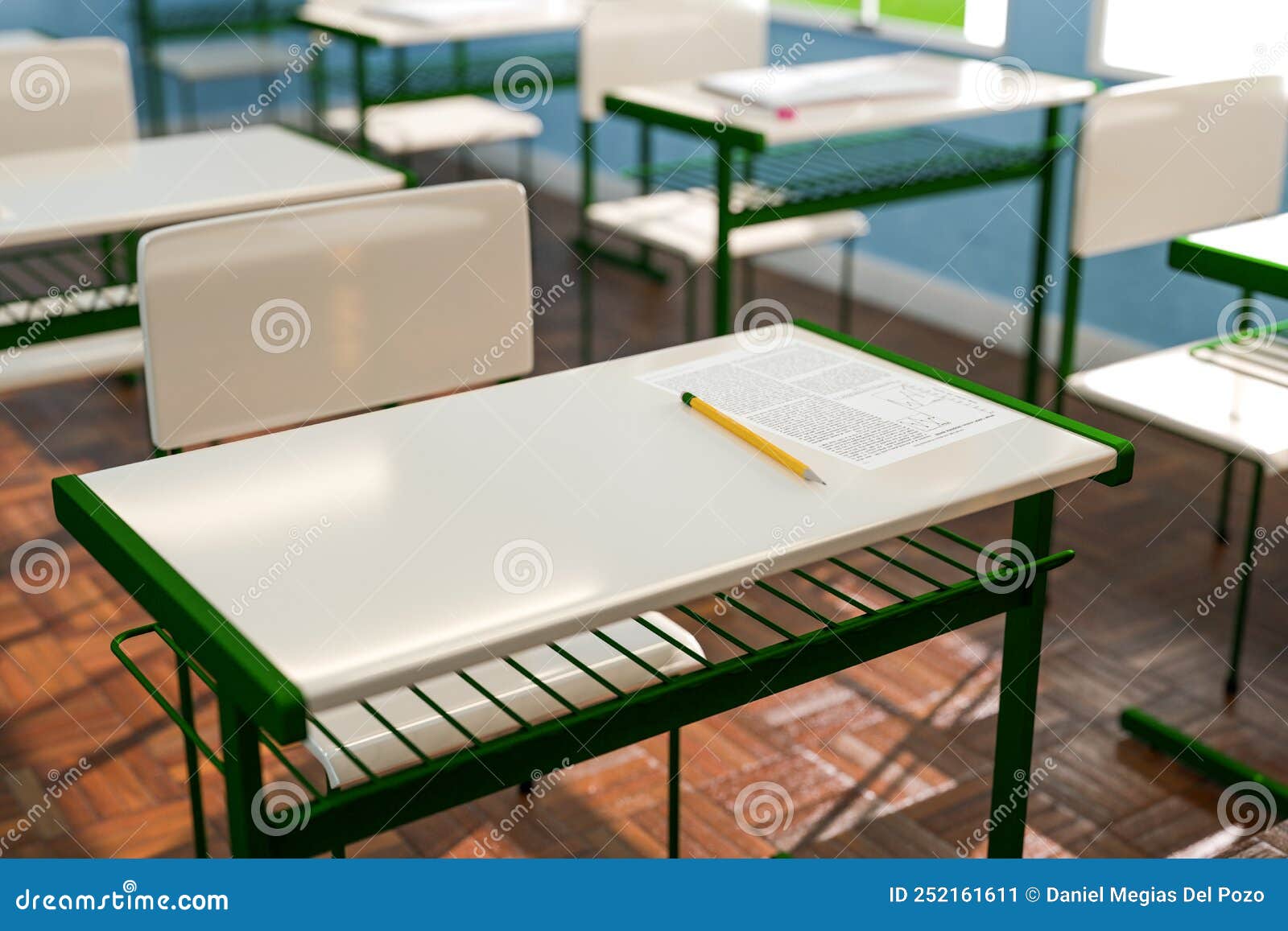 Test Sheet and Pencil on Table. 3d Render Stock Illustration ...