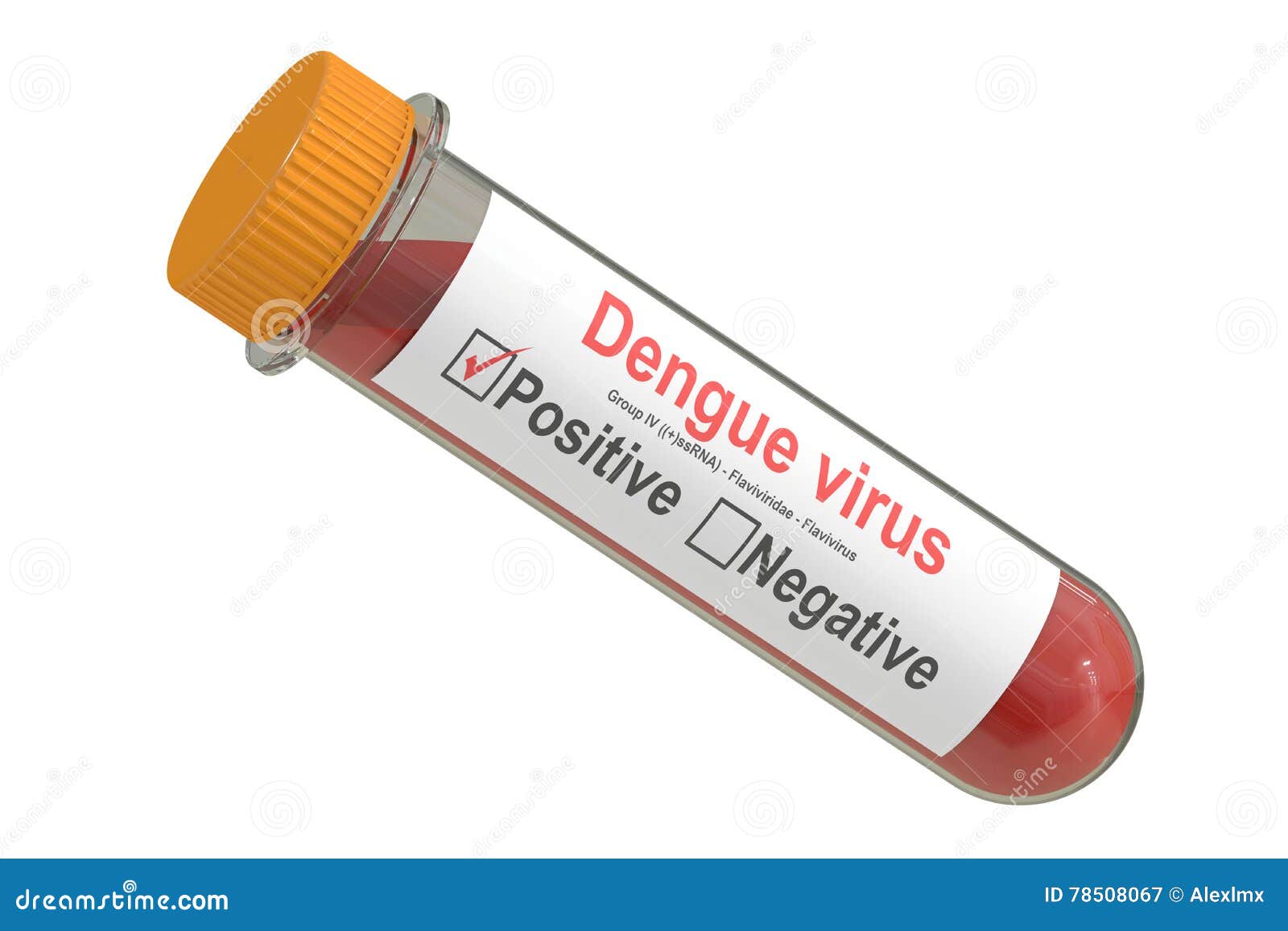 Test Tube with Blood Sample Positive Dengue Virus, 3D Rendering Stock ...