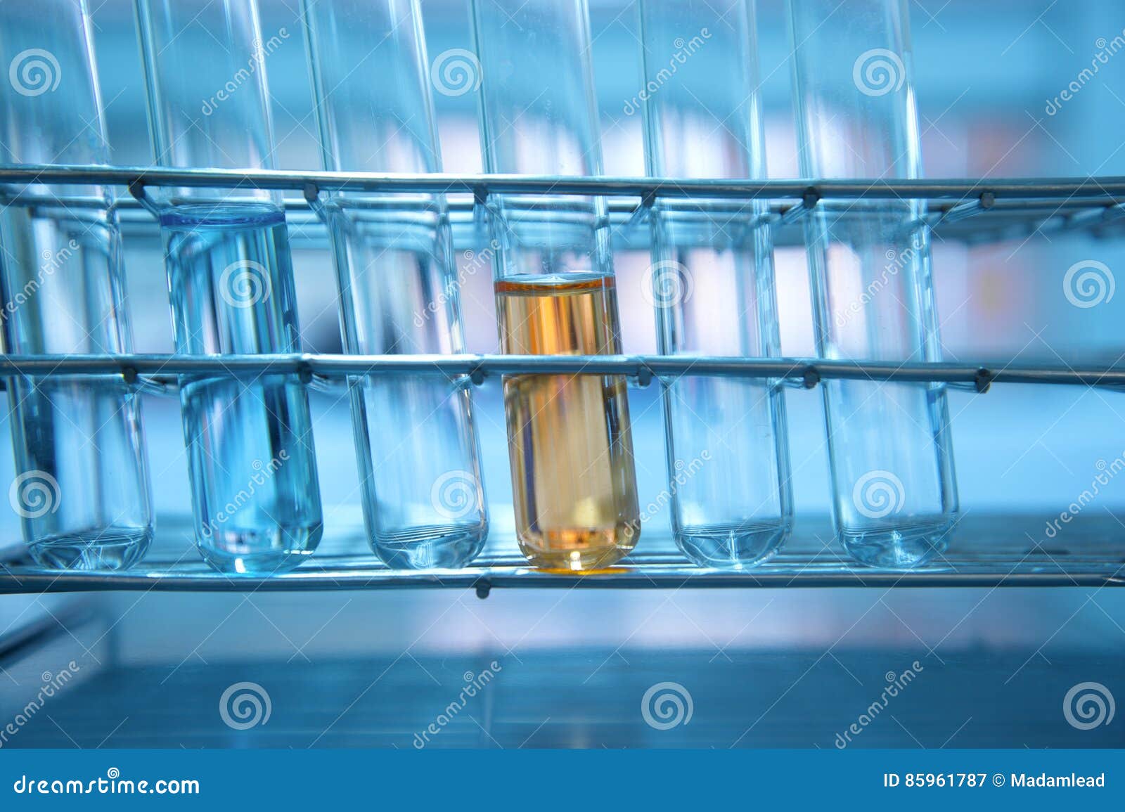 Test Tube with Blue and Orange Solution in Science Laboratory Stock ...