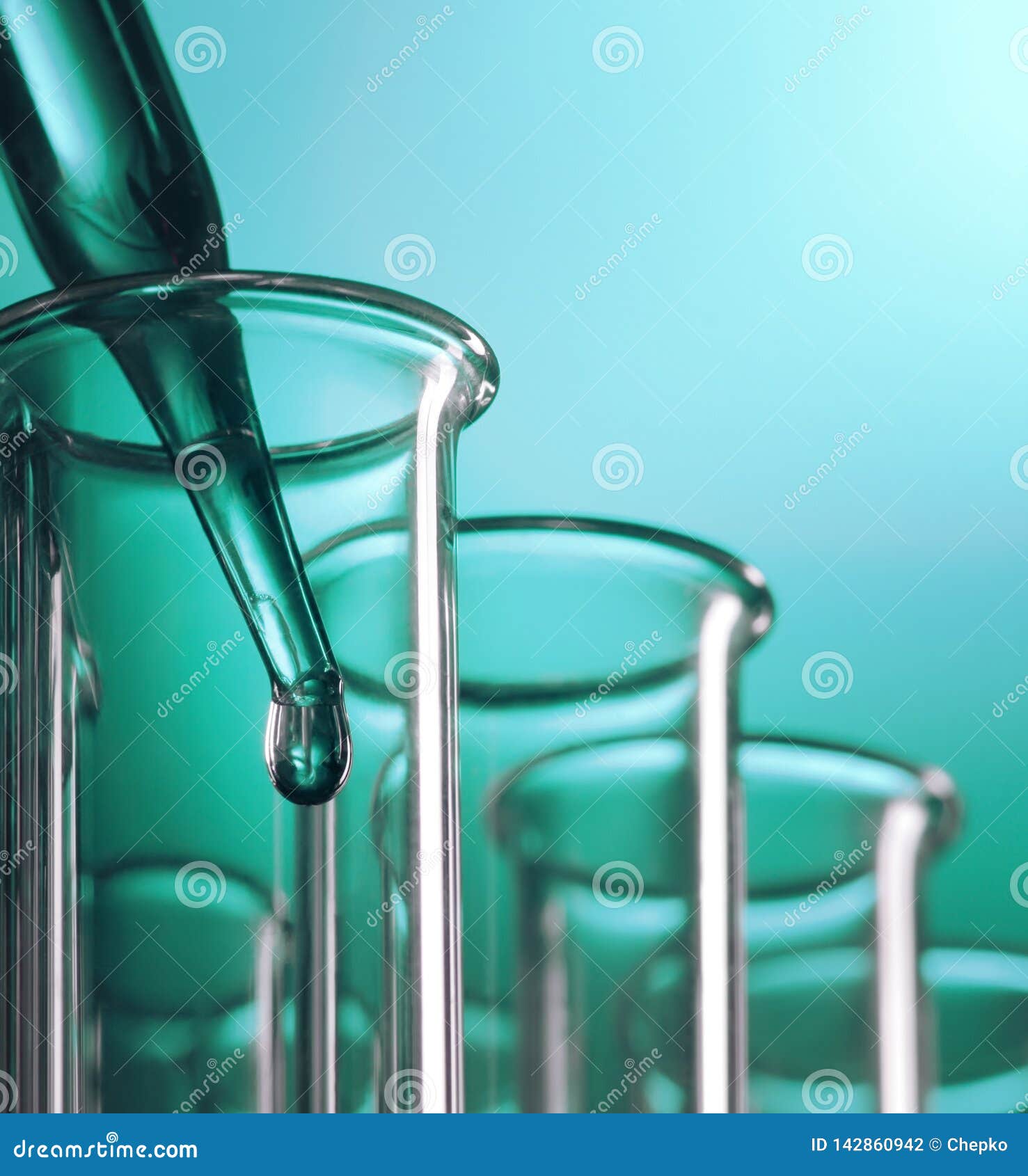 Test Tube with Dropper on Blue Background Stock Photo - Image of ...