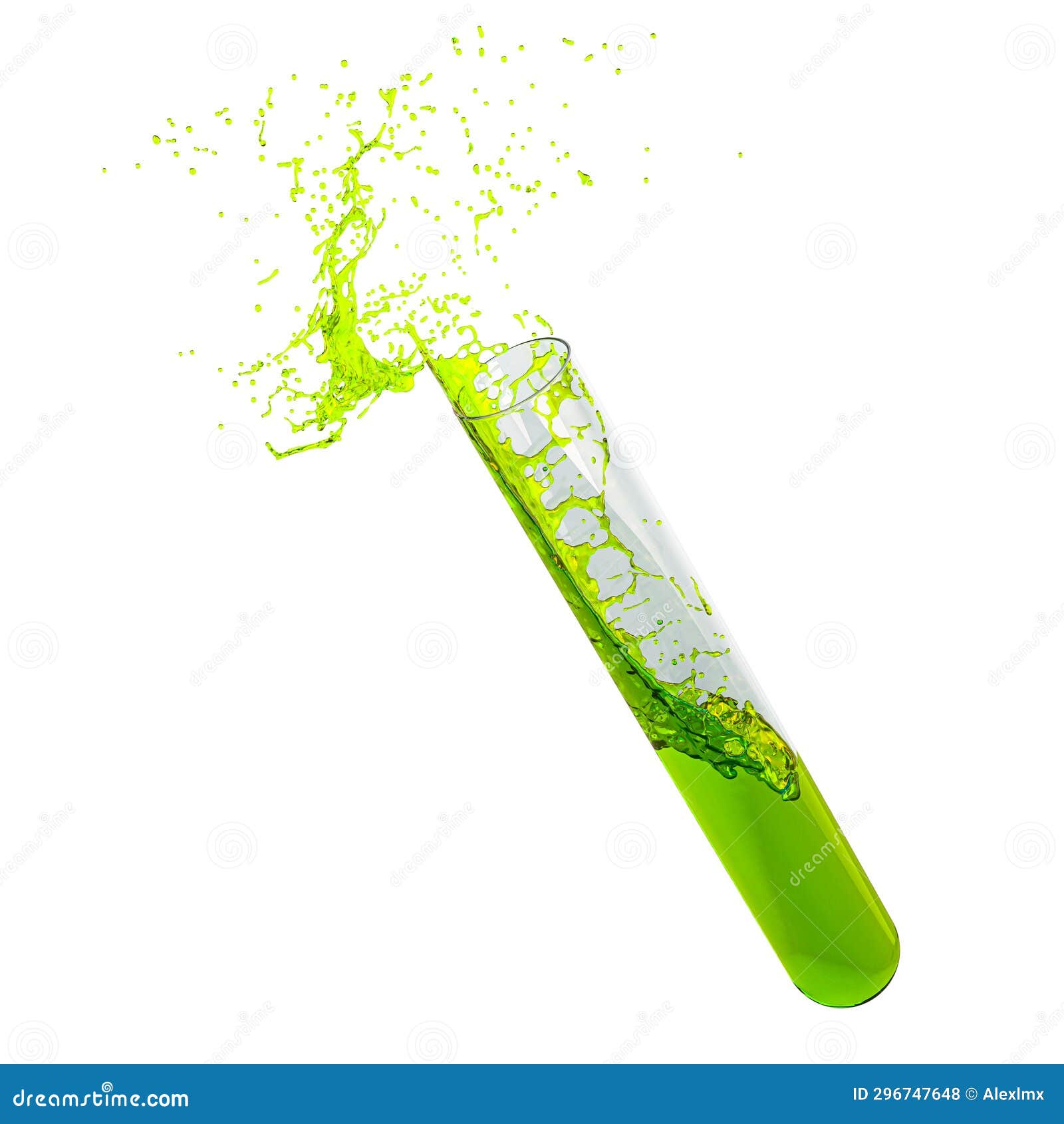 Test Tube with Green Liquid and Splash. 3D Rendering Stock Illustration ...
