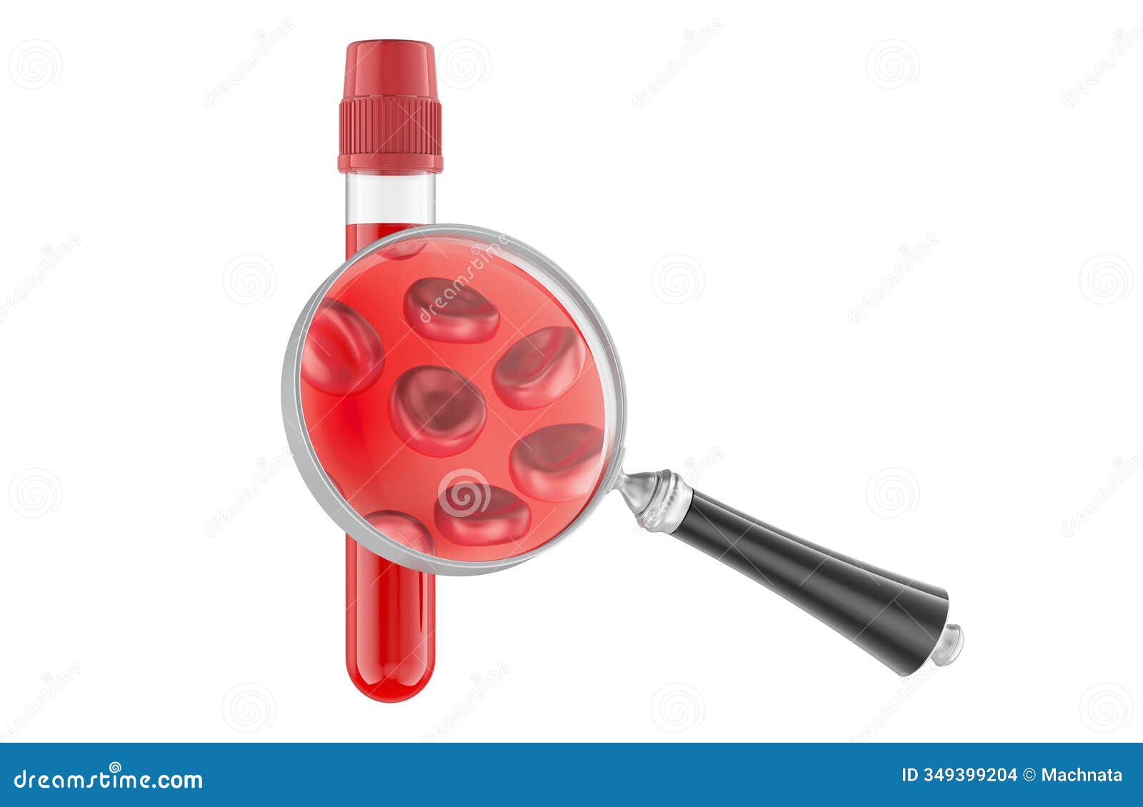 Test Tube with Sample Blood Under Magnifying Glass, 3D Rendering Stock ...