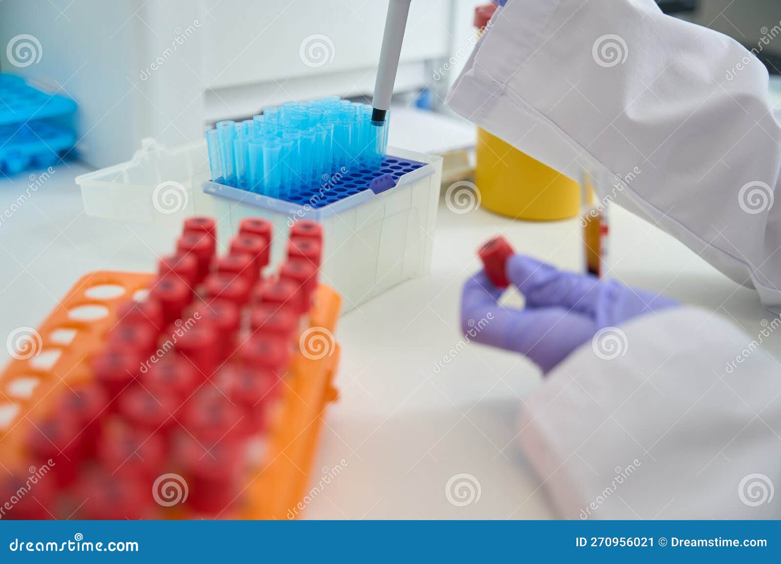 Test Tubes with Biomaterial in Laboratory are Collected in Blocks Stock ...