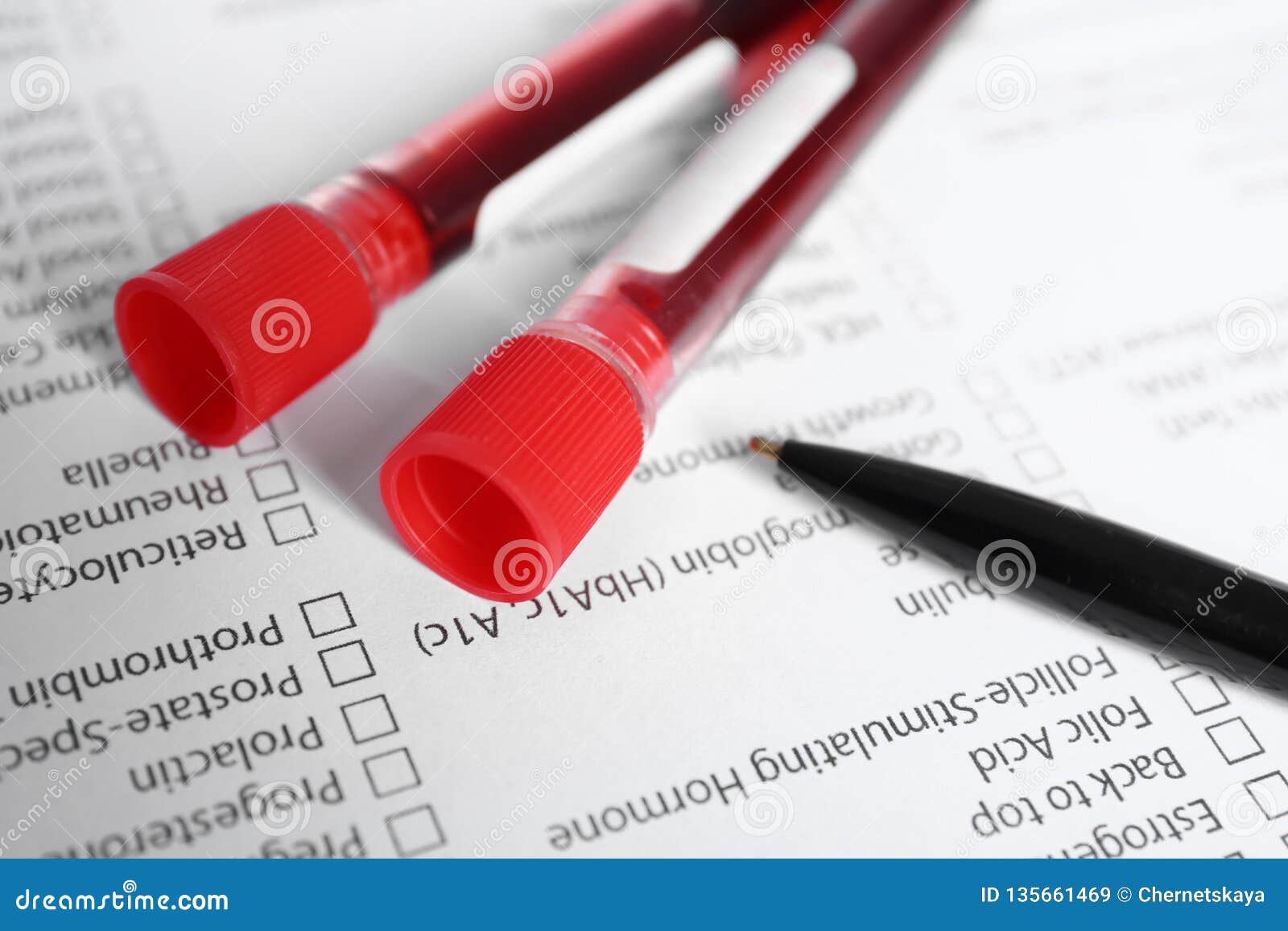 Test Tubes with Blood Samples for Analysis on Laboratory Test Form ...