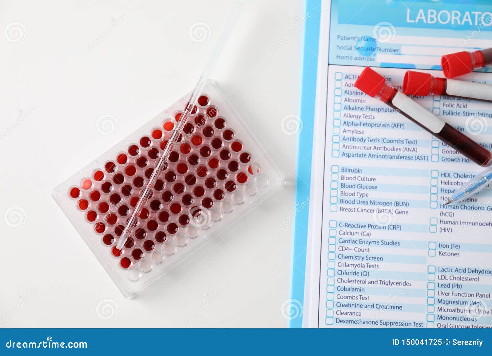 Test Tubes with Blood Samples in Holder on Table, Top View Stock Image ...