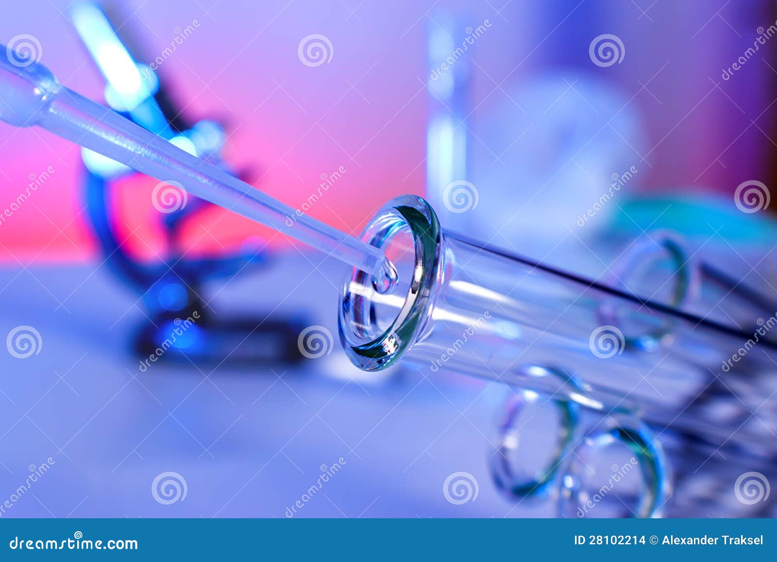 Test Tubes Closeup on Blue Background. Stock Photo - Image of glassware ...