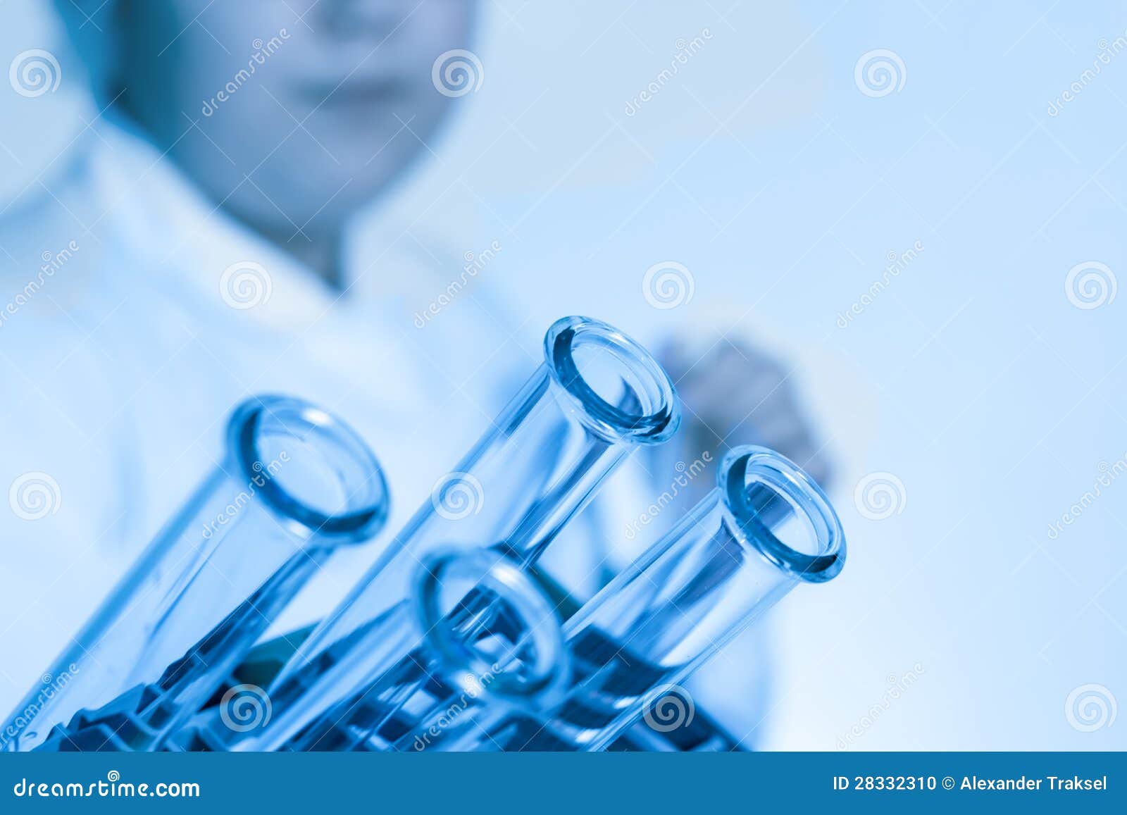 Test Tubes Closeup on Blue Background. Stock Photo - Image of ...