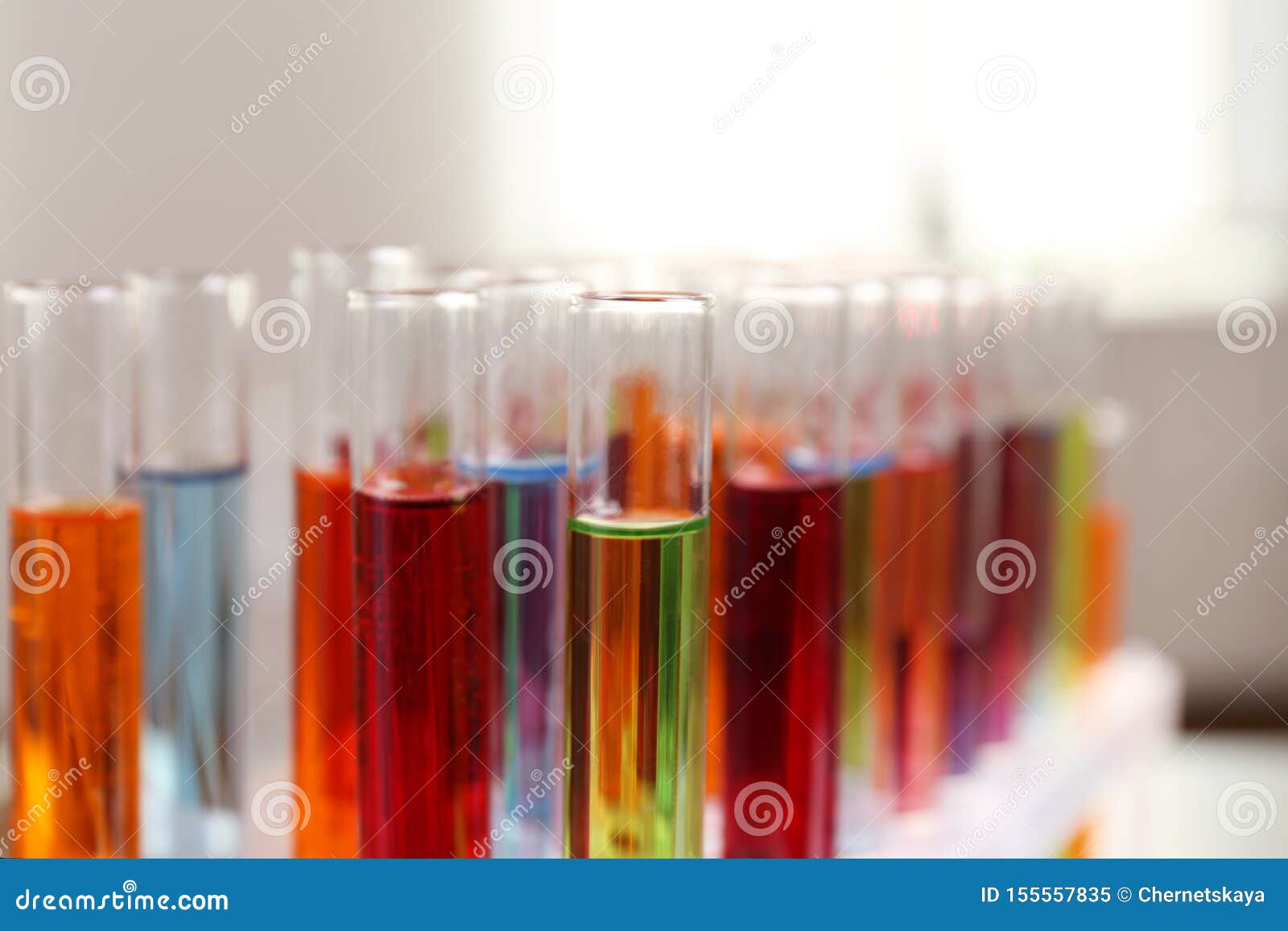 Test Tubes with Color Liquids in Rack, Closeup. Chemistry Stock Image ...