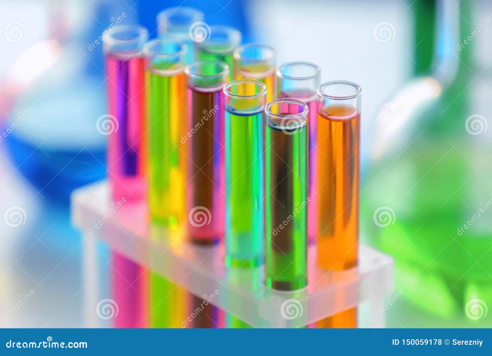 Test Tubes with Colorful Samples in Laboratory, Closeup Stock Photo ...