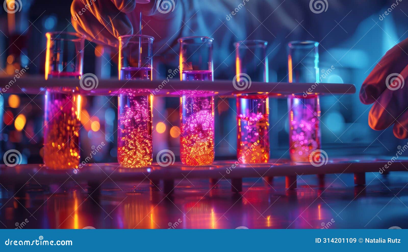 Test Tubes Containing Glowing Fluorescent Substances in a Laboratory ...