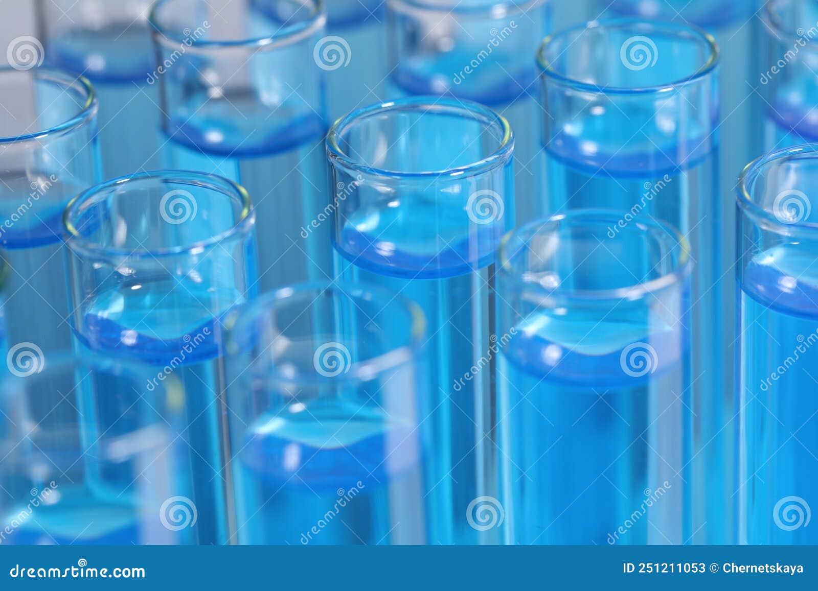 Test Tubes with Light Blue Reagents, Closeup. Laboratory Analysis Stock ...