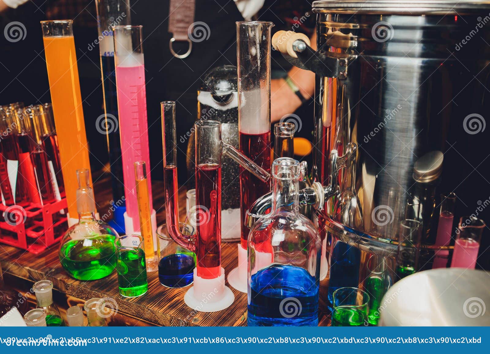 Test Tubes with Multi-colored Liquid. Alcohol in Test Tubes Dark Bar ...
