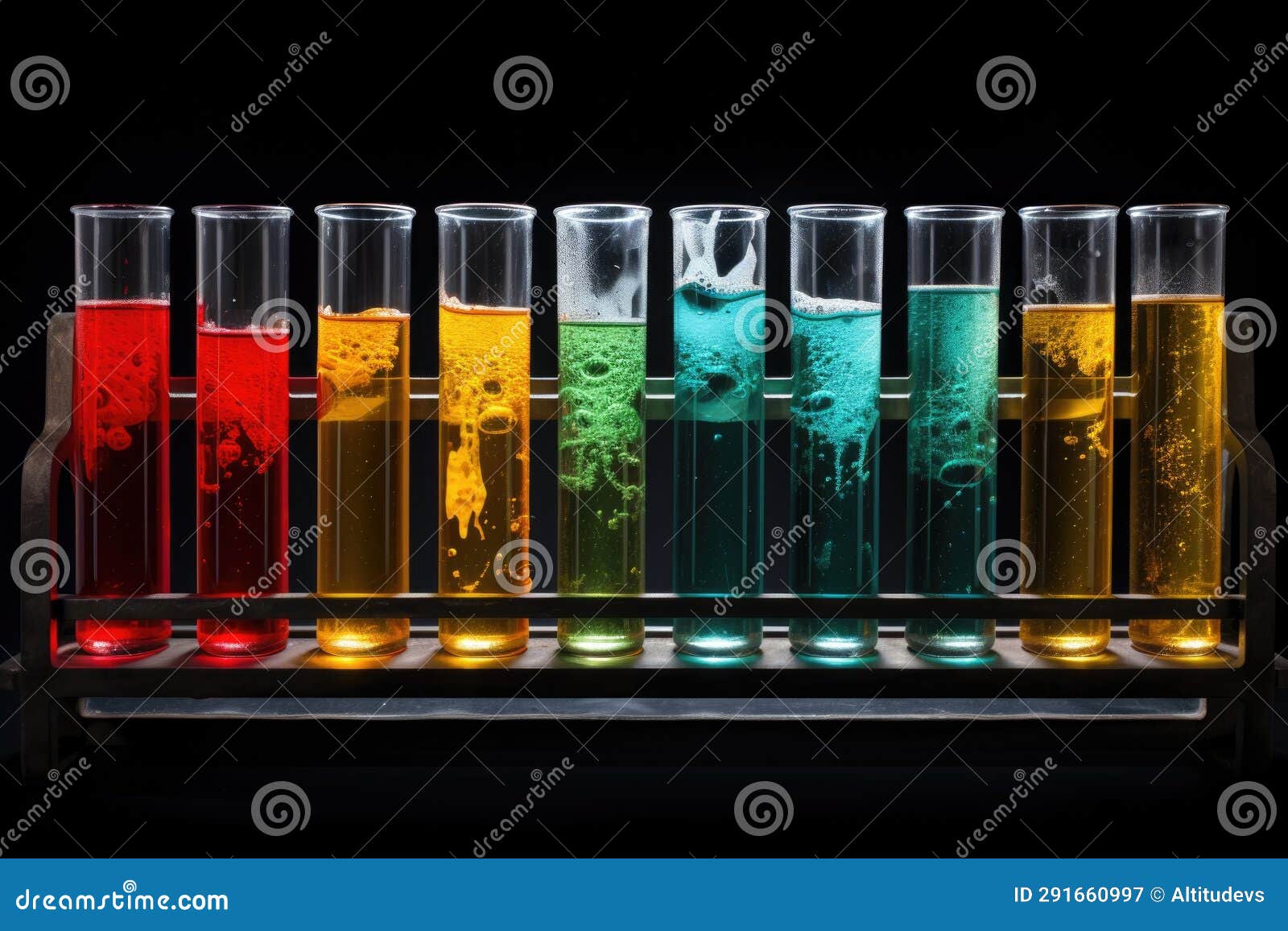 Test Tubes in a Rack with Different Color Liquids Stock Image - Image ...