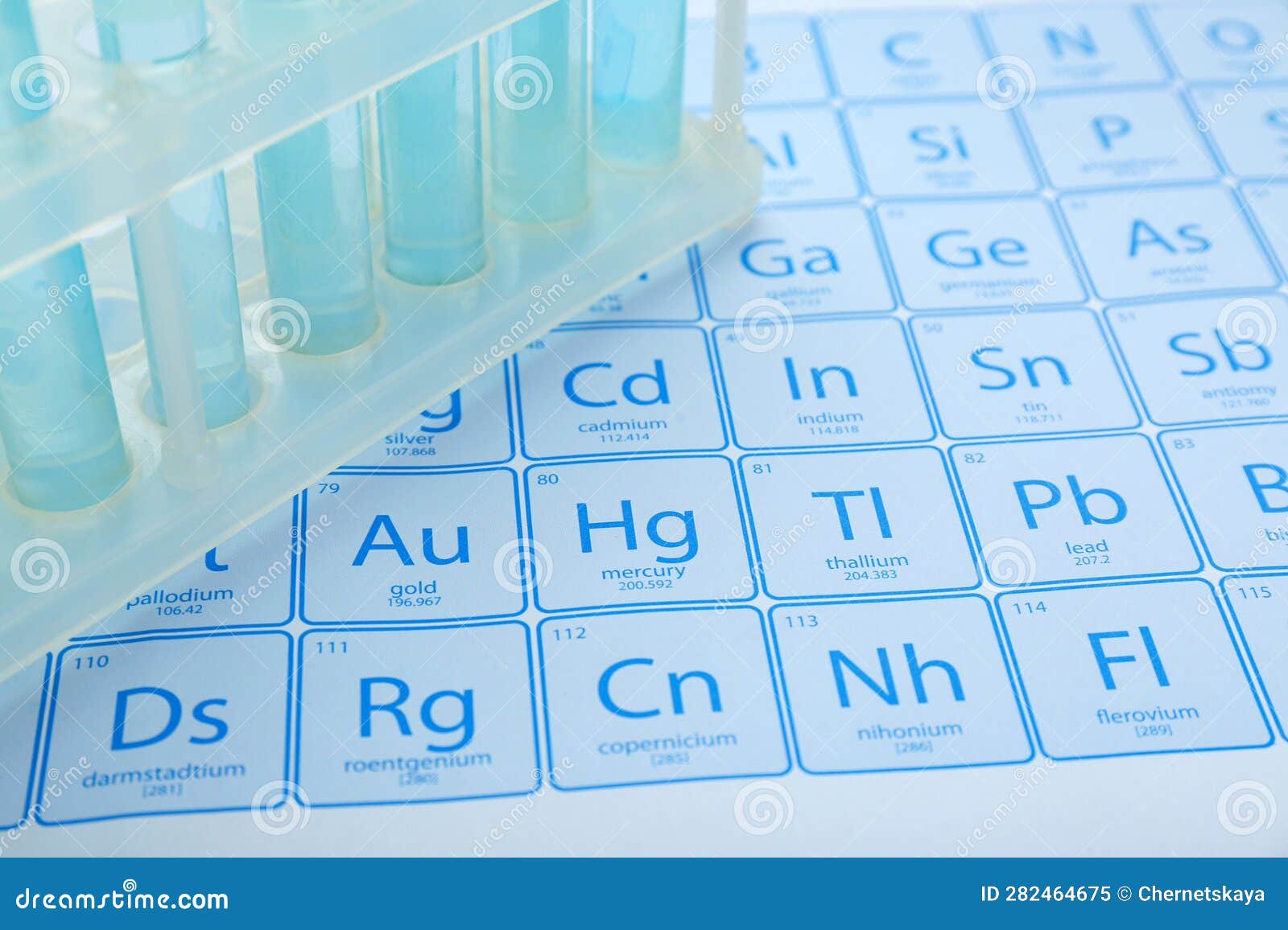 Test Tubes in Rack on Periodic Table of Chemical Elements Stock Image ...