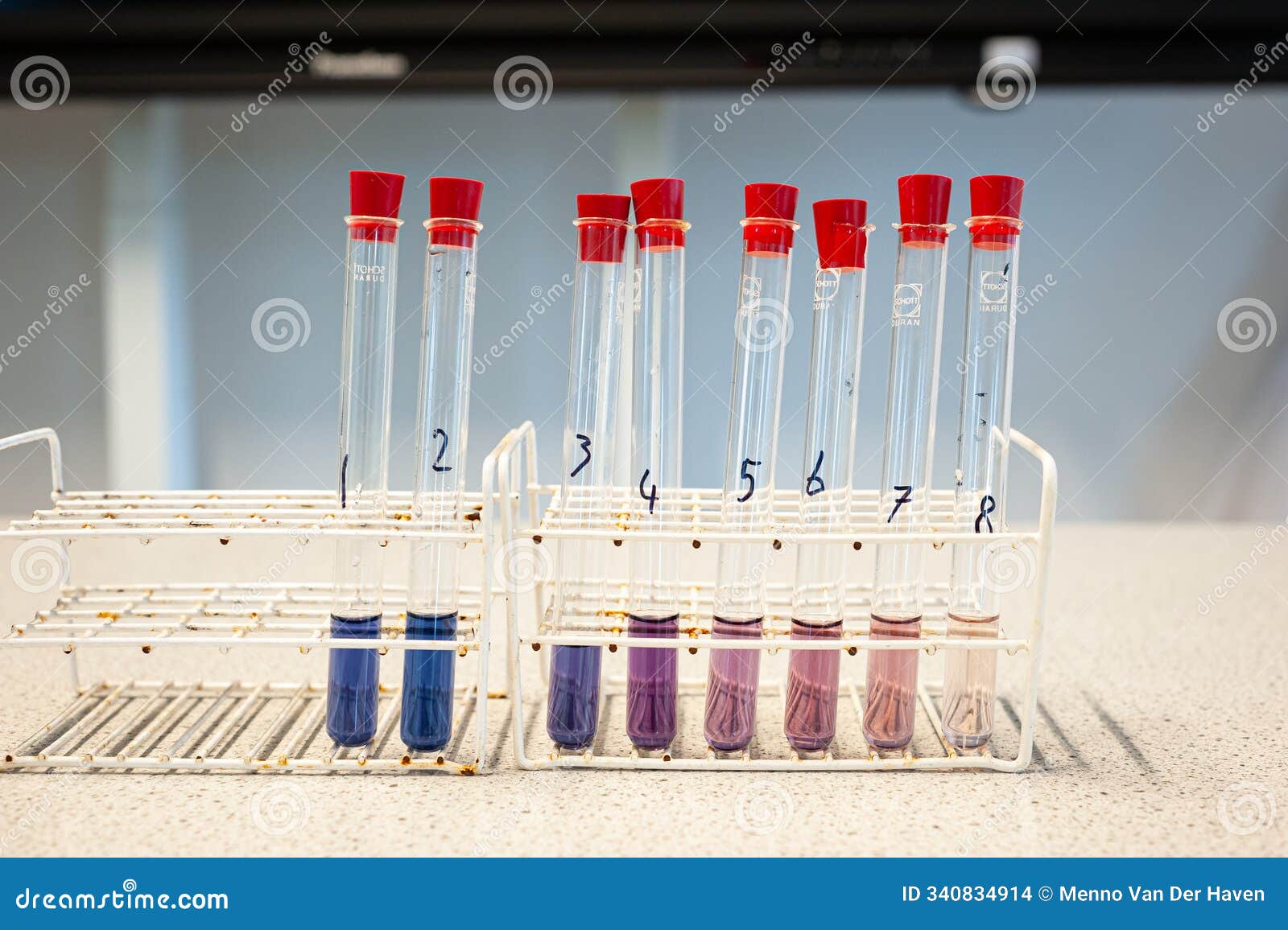 Test Tubes in a Rack Showing a Colour Sequence. Used in Primary Classes ...
