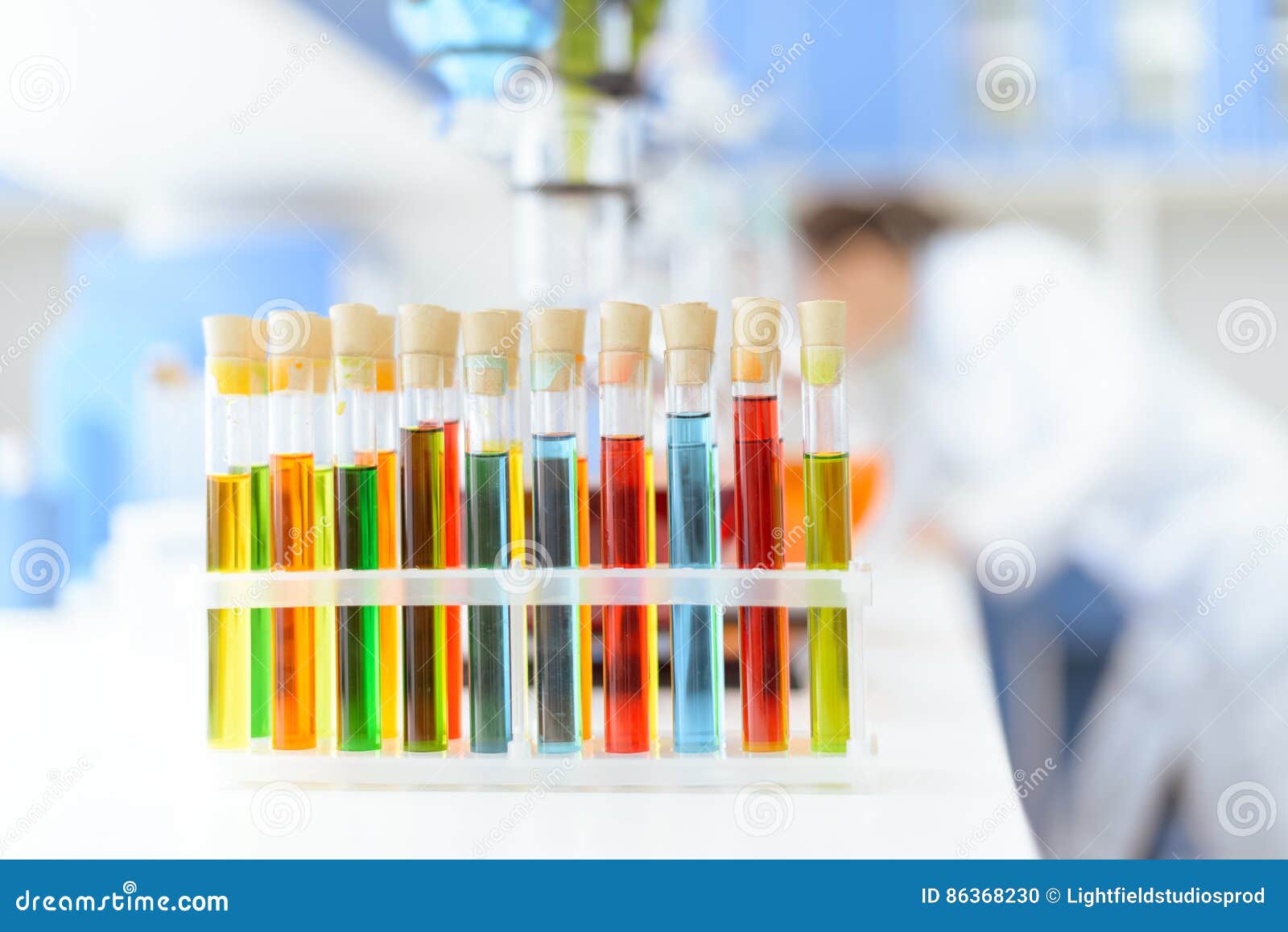 Test Tubes with Reagents on White Table in Laboratory Stock Photo ...