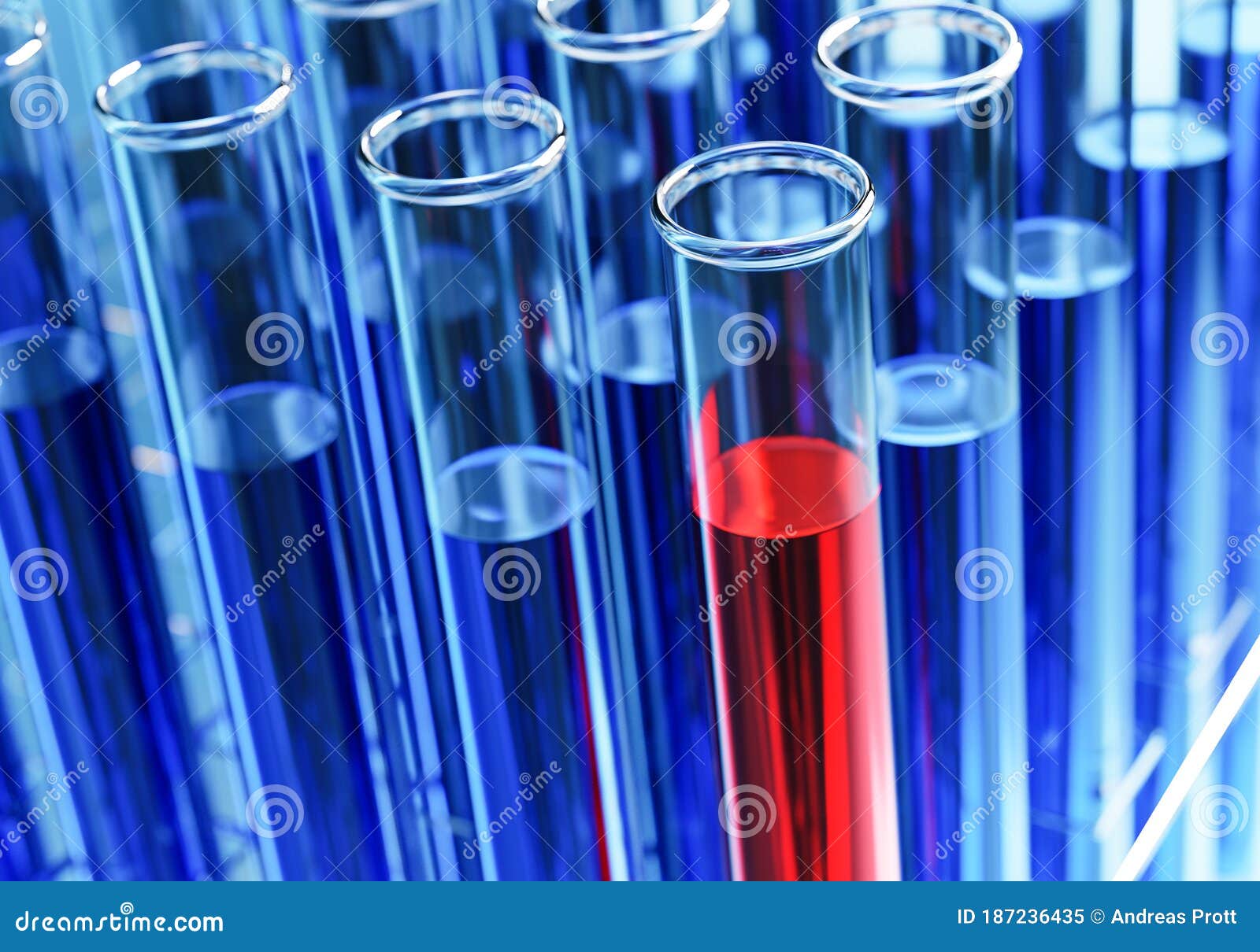 Test Tubes with Red or Blue Liquid in a Holder. Testing Laboratory ...