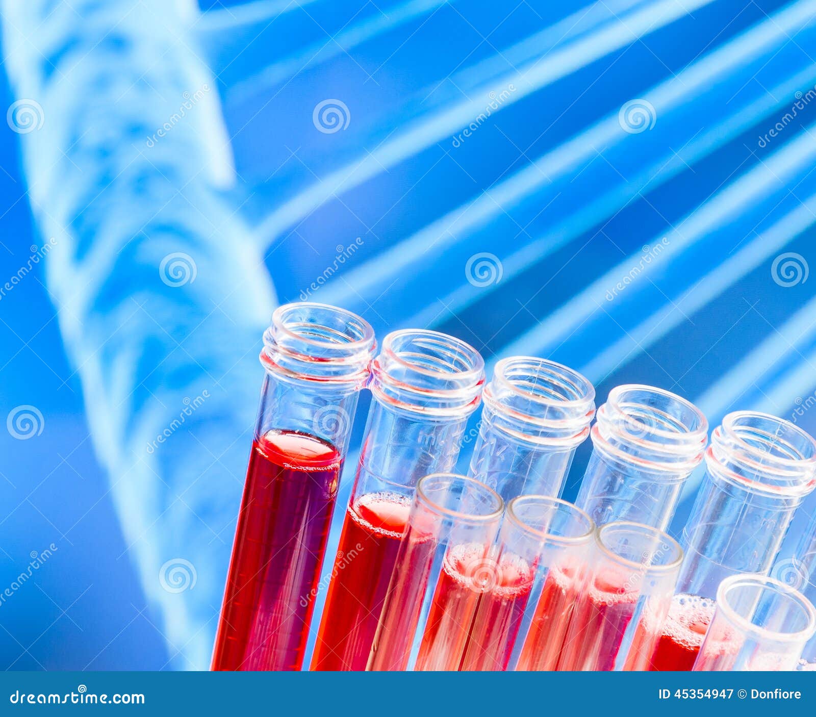Test Tubes on Red Liquid on Abstract Dna Background Stock Image - Image ...