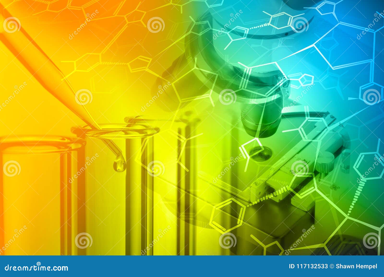 Research Microscope With Molecule Structural Formula And Periodic Table ...