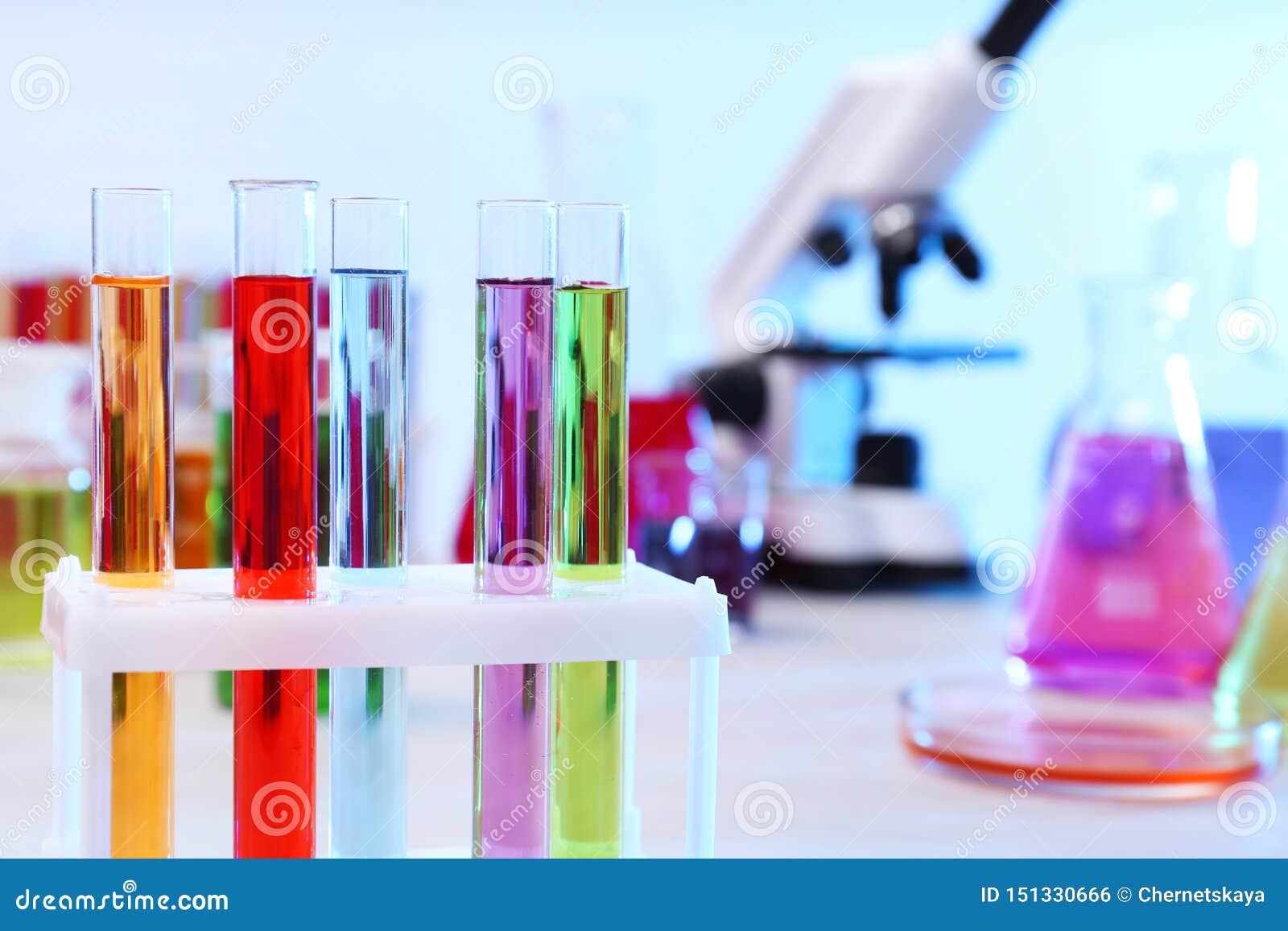 Test Tubes with Samples in Rack on Table, Space for Text. Solution ...