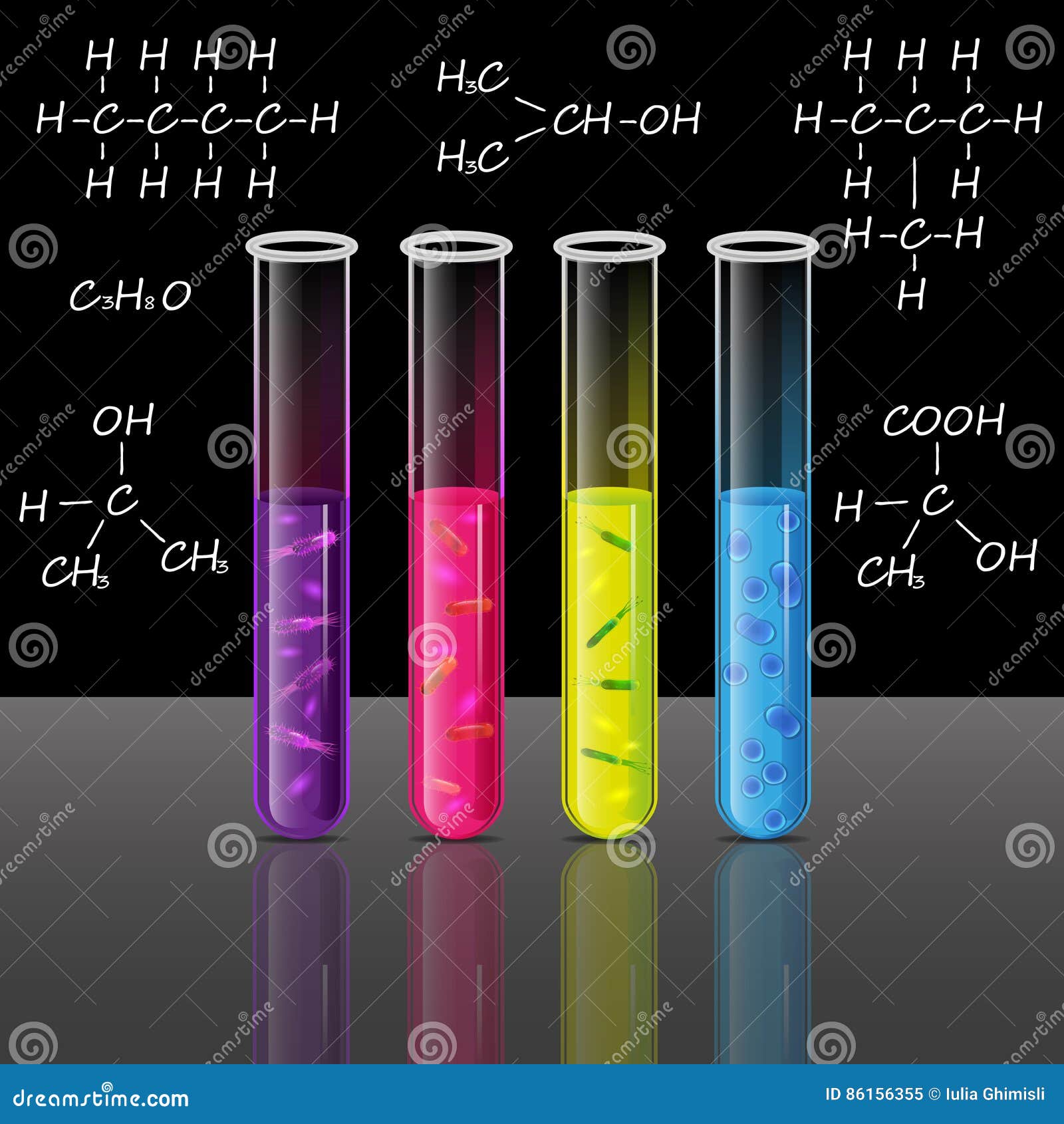 Test Tubes Set with Liquid and Bacteria Cell and Pylori. Vector Stock ...