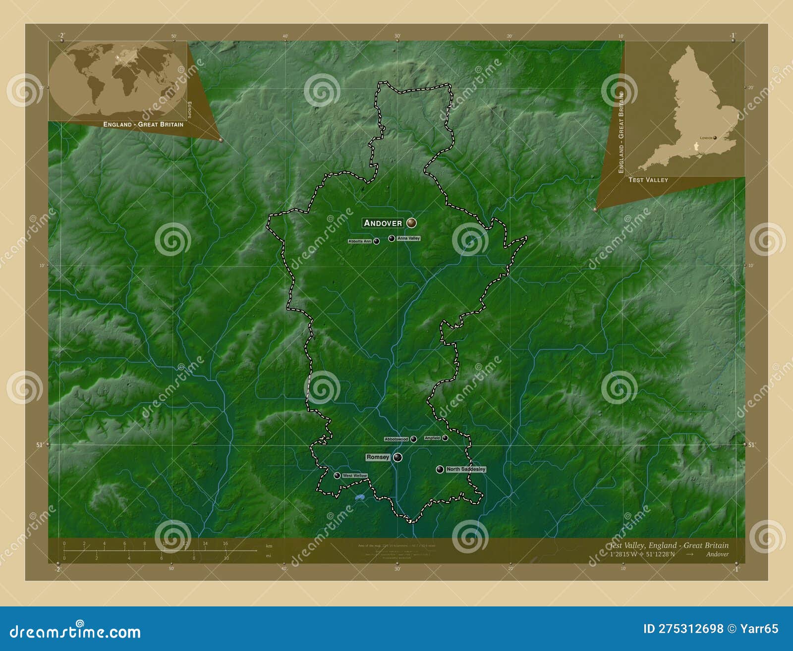 Test Valley, England - Great Britain. Physical. Labelled Points Stock ...