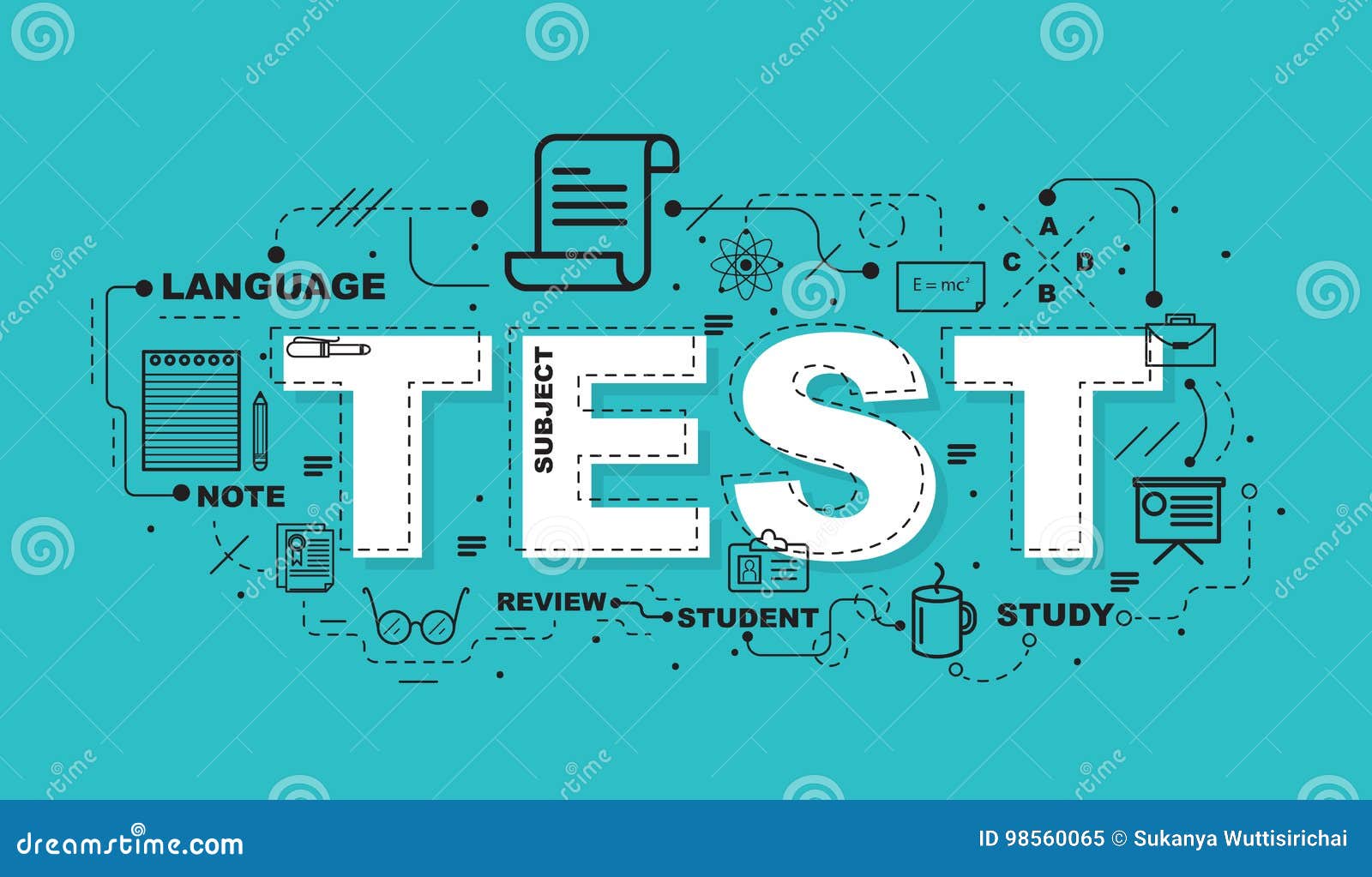 Test Word For Education With Icons Flat Design. Royalty-Free Stock ...