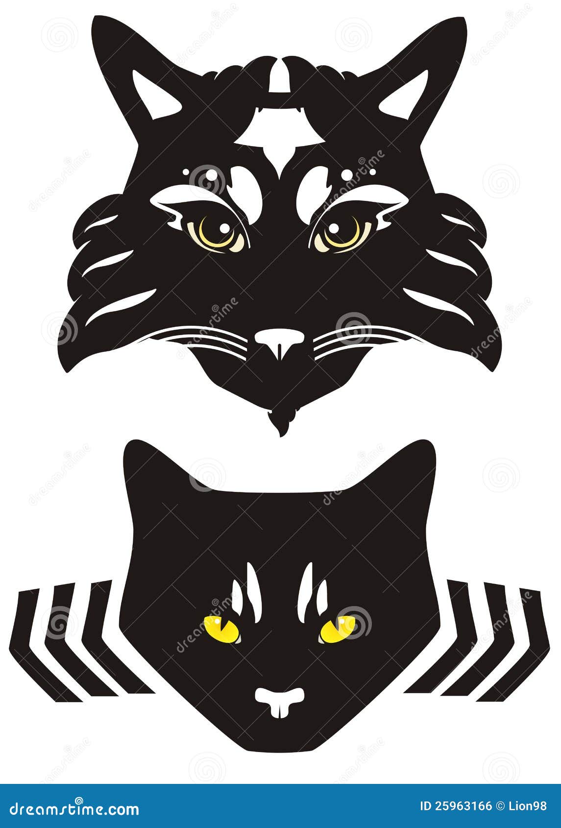 Testa Del Gatto Nero Con Gli Occhi Gialli Illustrazione Vettoriale ...