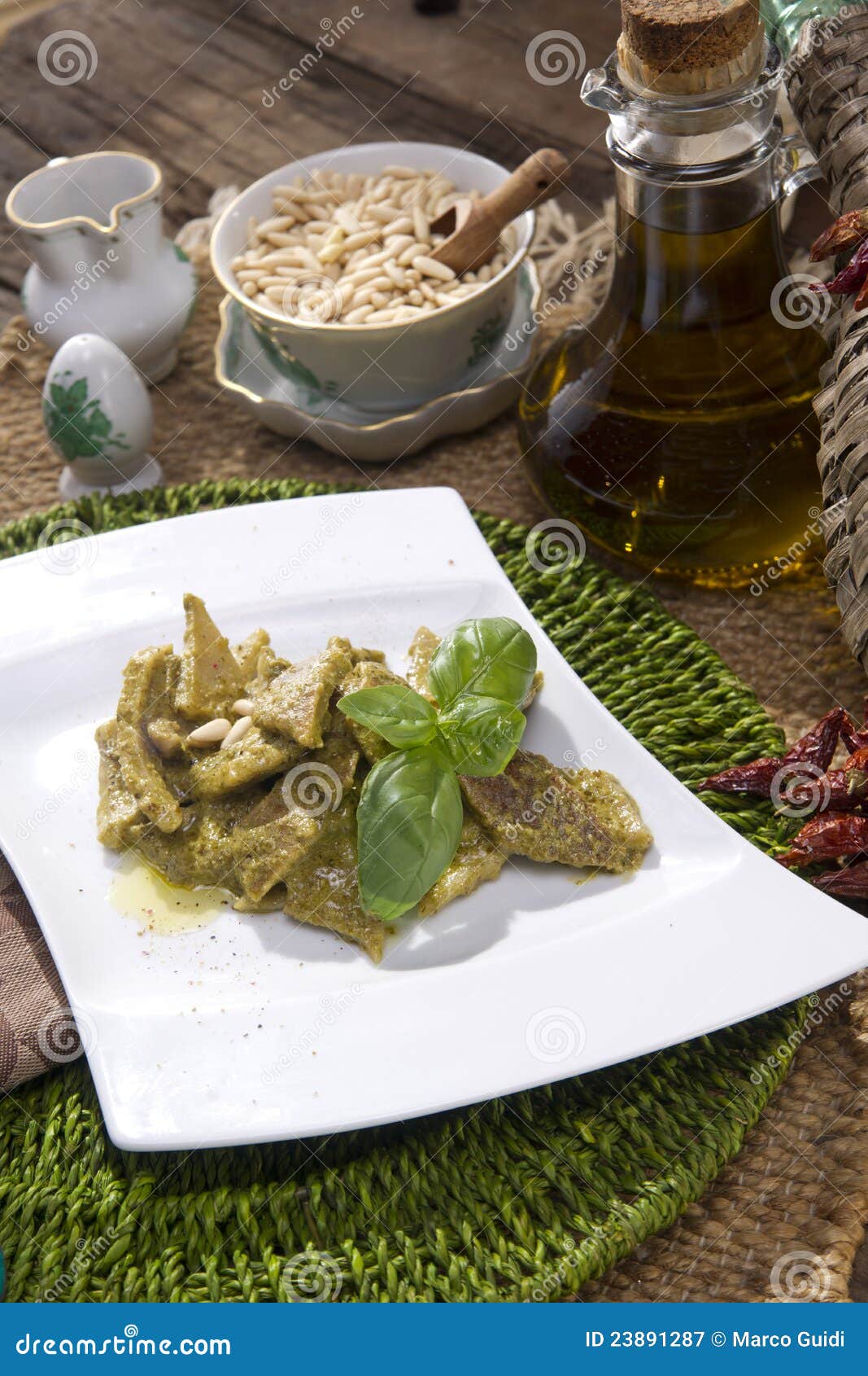 Testaroli pesto stock image. Image of seasoning, pesto - 23891287