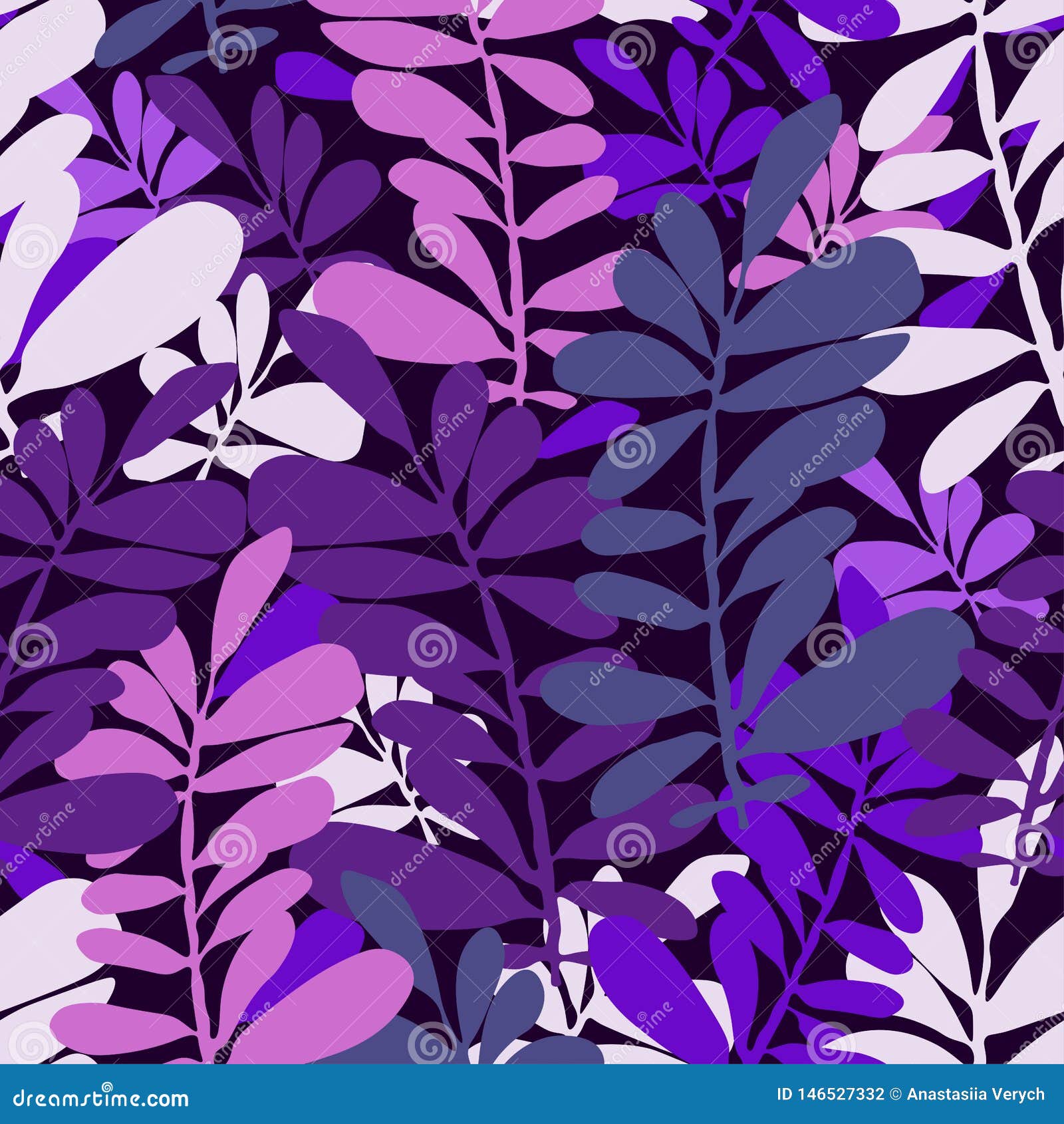 Abstract Seamless Pattern With Tropical Leaves Hand Draw Texture