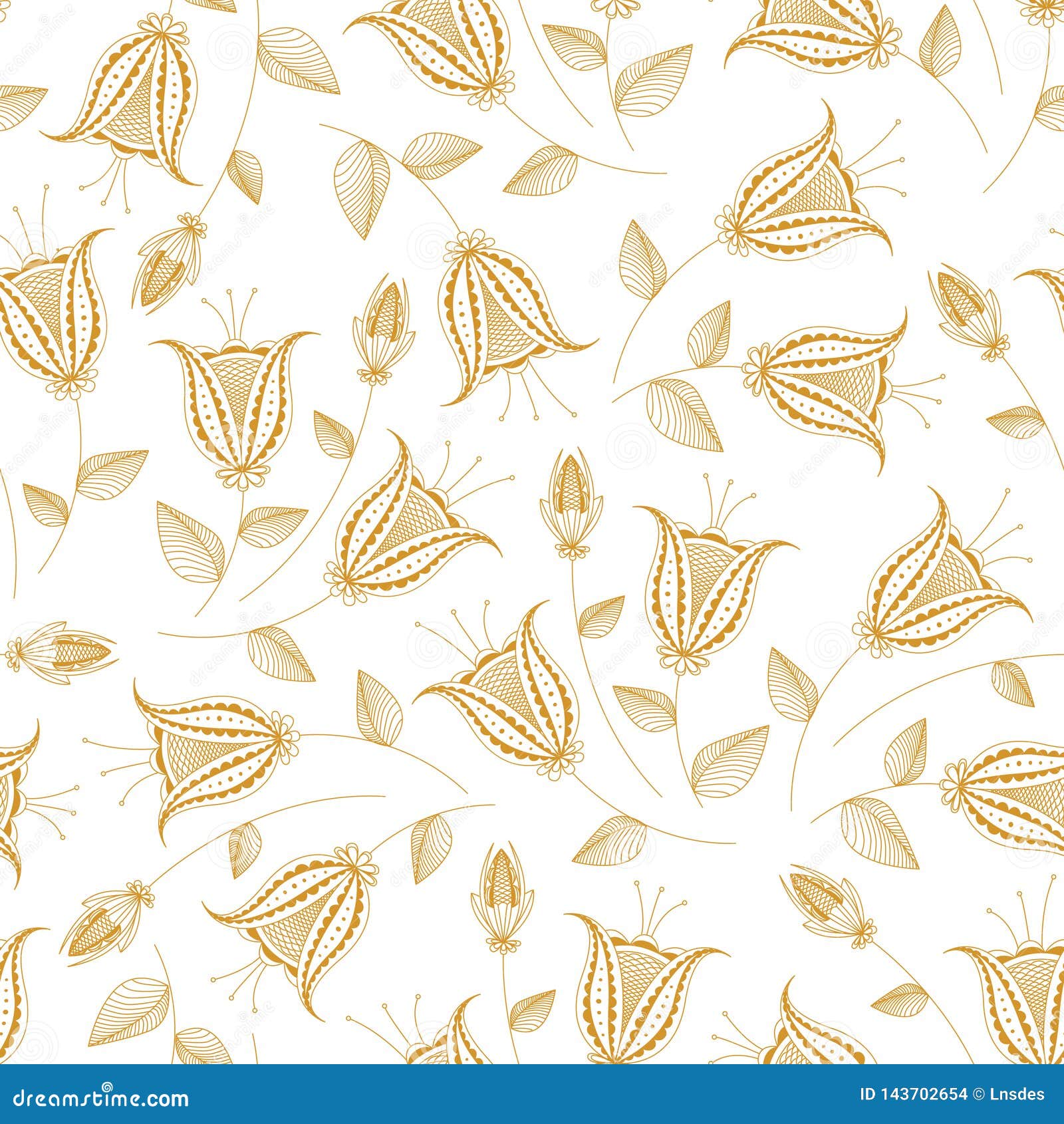 Teste Padrão Sem Emenda Floral Dourado Da Elegância Ilustração Tirada