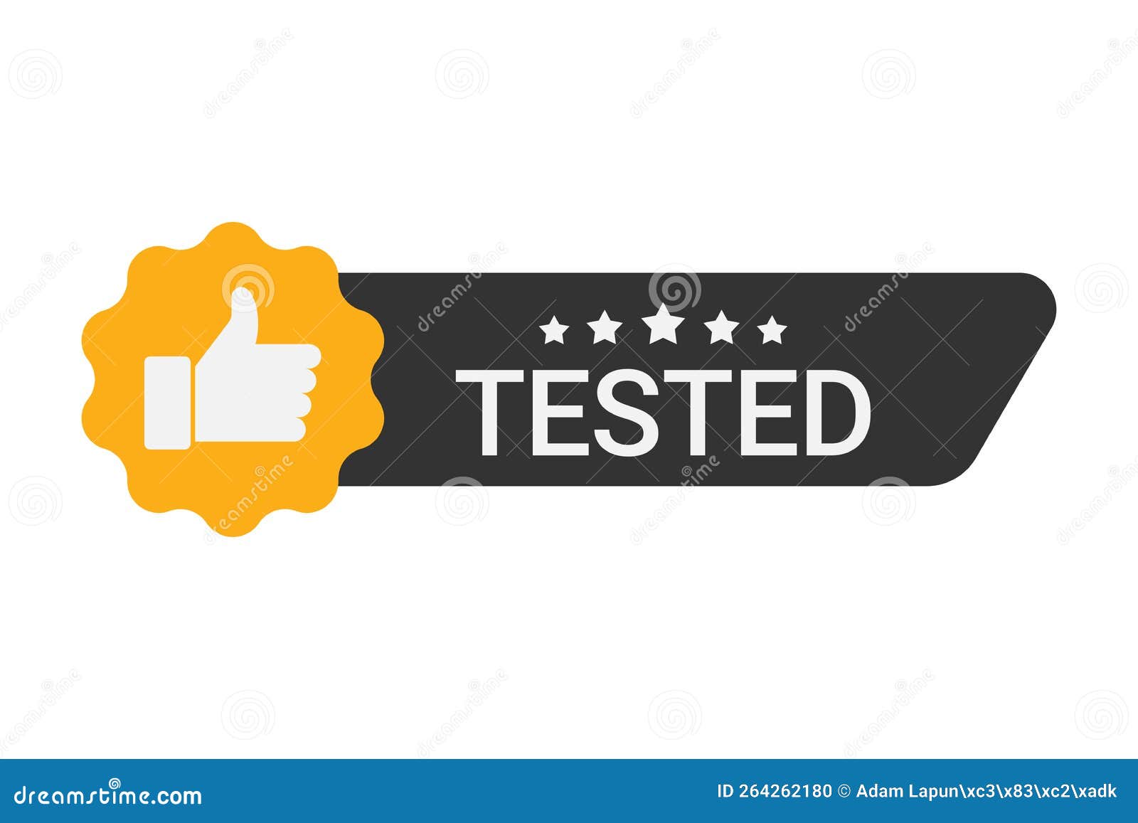 Tested Label with Five Stars and Thumbs Up Stock Vector - Illustration ...