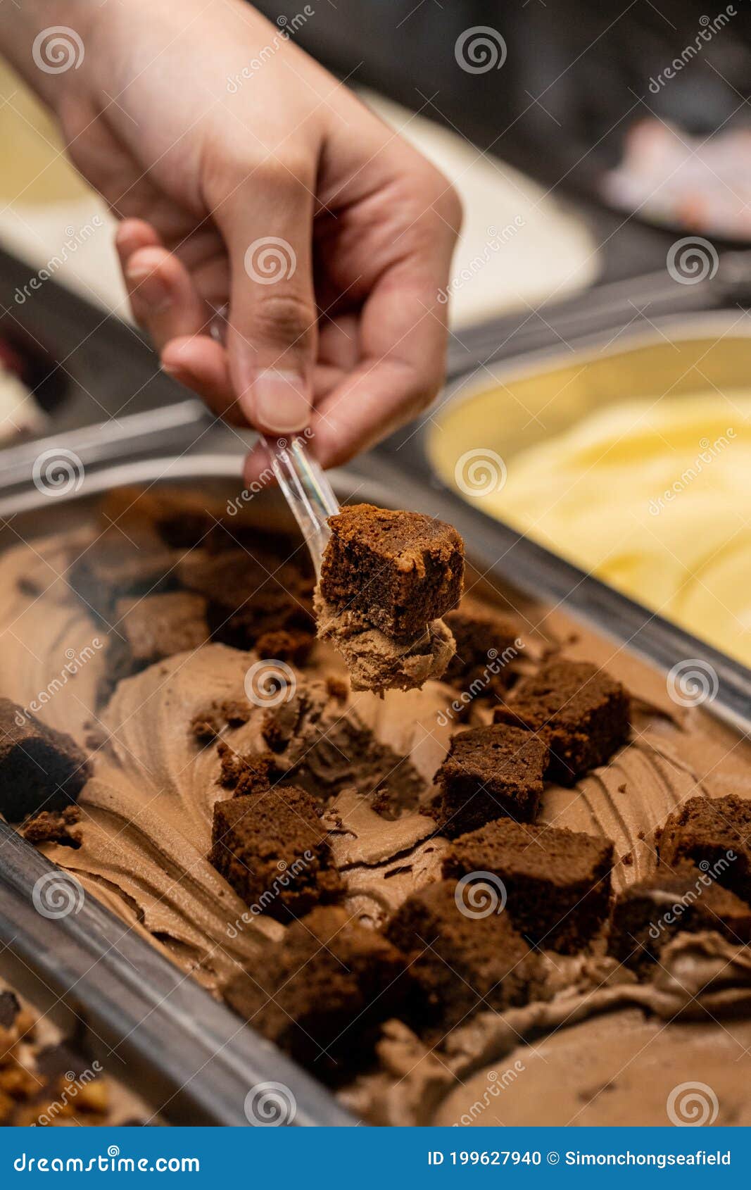 Tester for Chocolate Brownie Ice Cream Stock Photo - Image of brownie ...