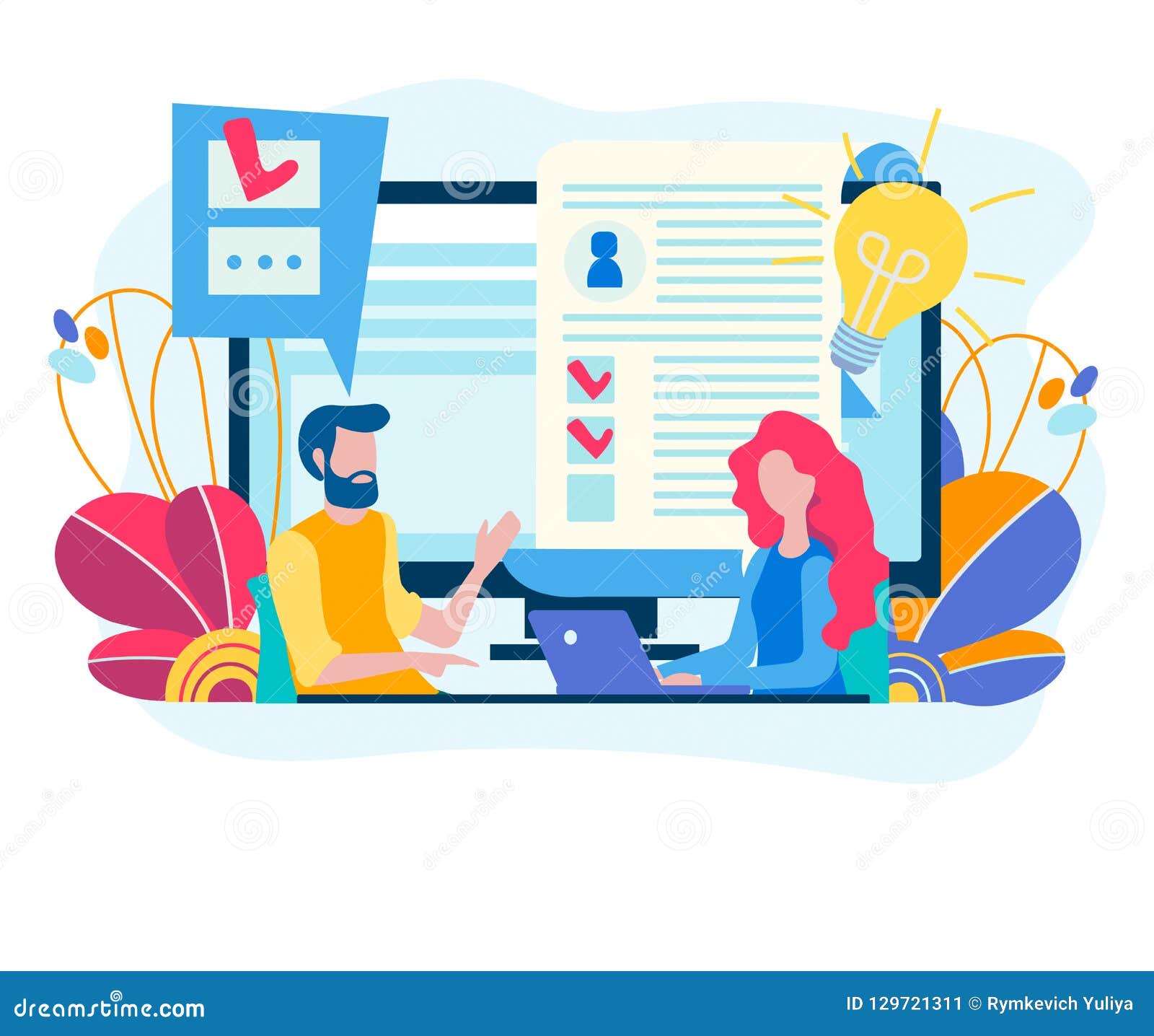 Concept Of Office Work. Young Pretty Girl Is Working In The Office ...