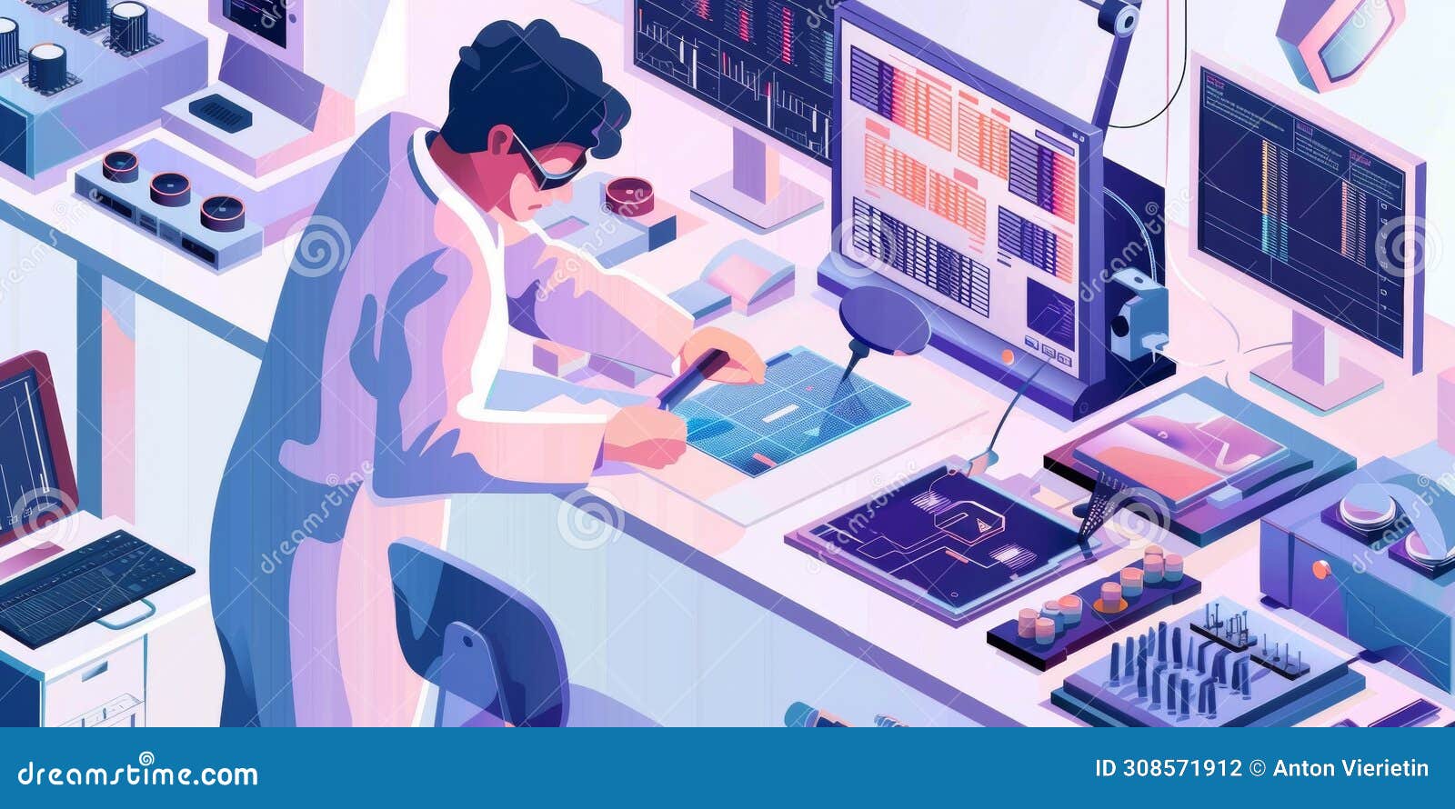 Testing and Analysis Phase. Electronic Engineer in Special Uniform ...