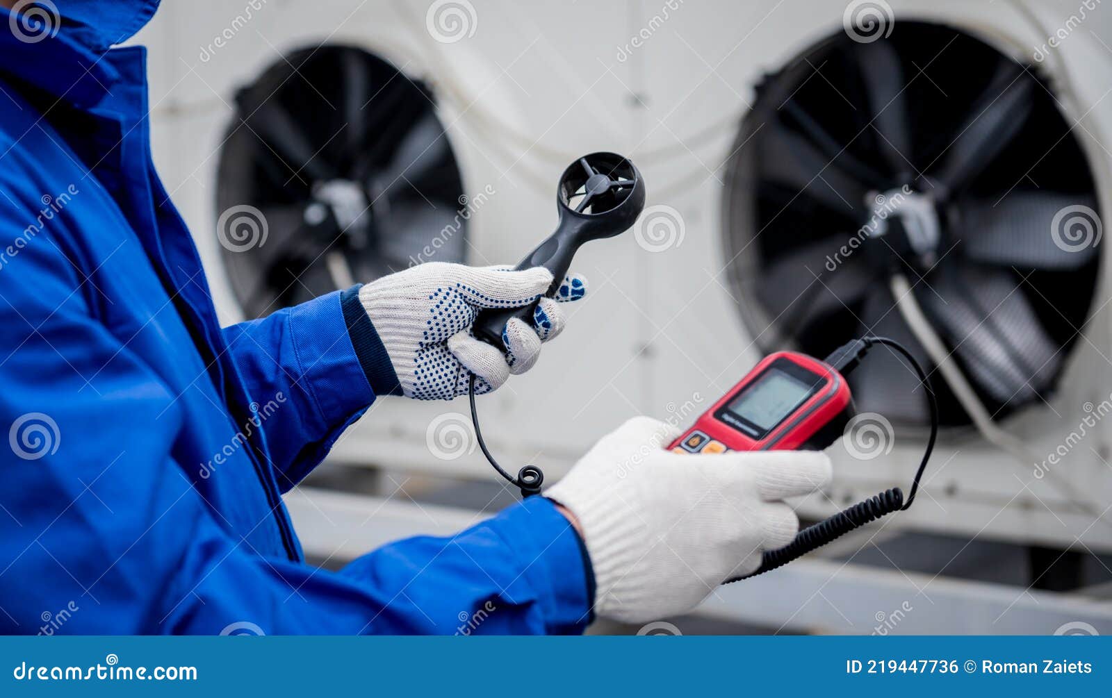 Testing with an Anemometer of an Axial Fan of the Condensing Unit Stock ...