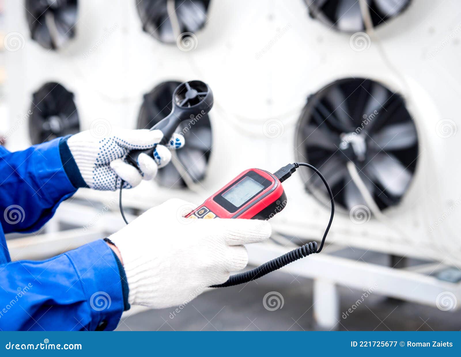 Testing with an Anemometer of an Axial Fan of the Condensing Unit Stock ...