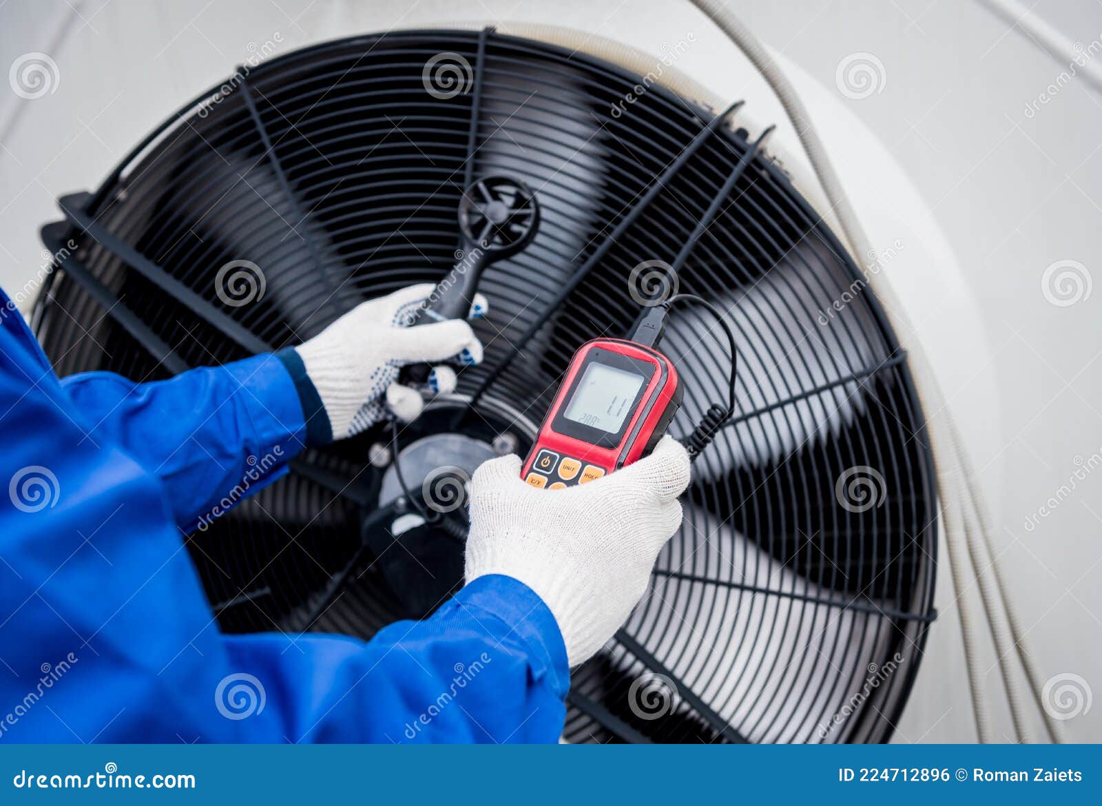 Testing with an Anemometer of an Axial Fan of the Condensing Unit Stock ...