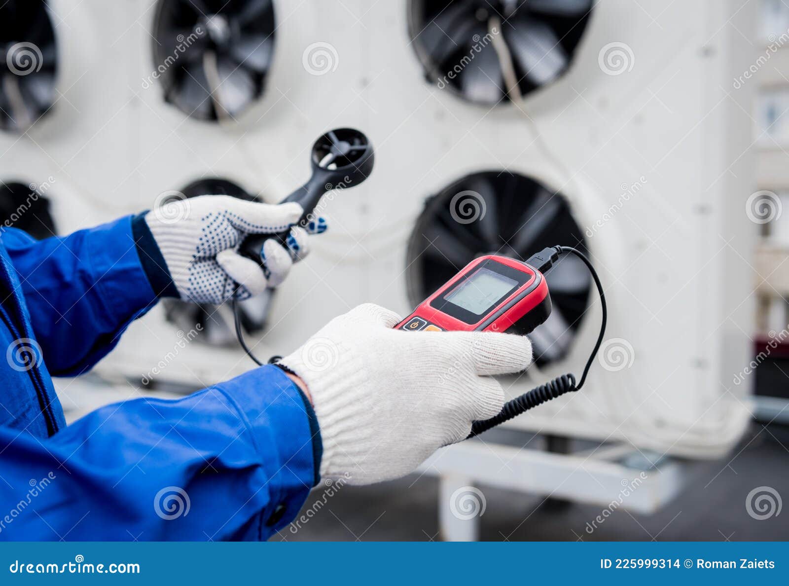 Testing with an Anemometer of an Axial Fan of the Condensing Unit Stock ...