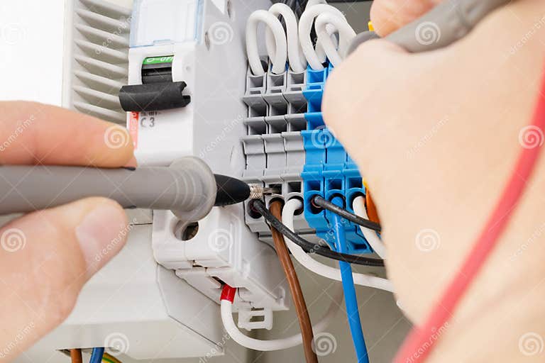 Testing Electrical Connections in Terminal Block Panel Stock Photo ...