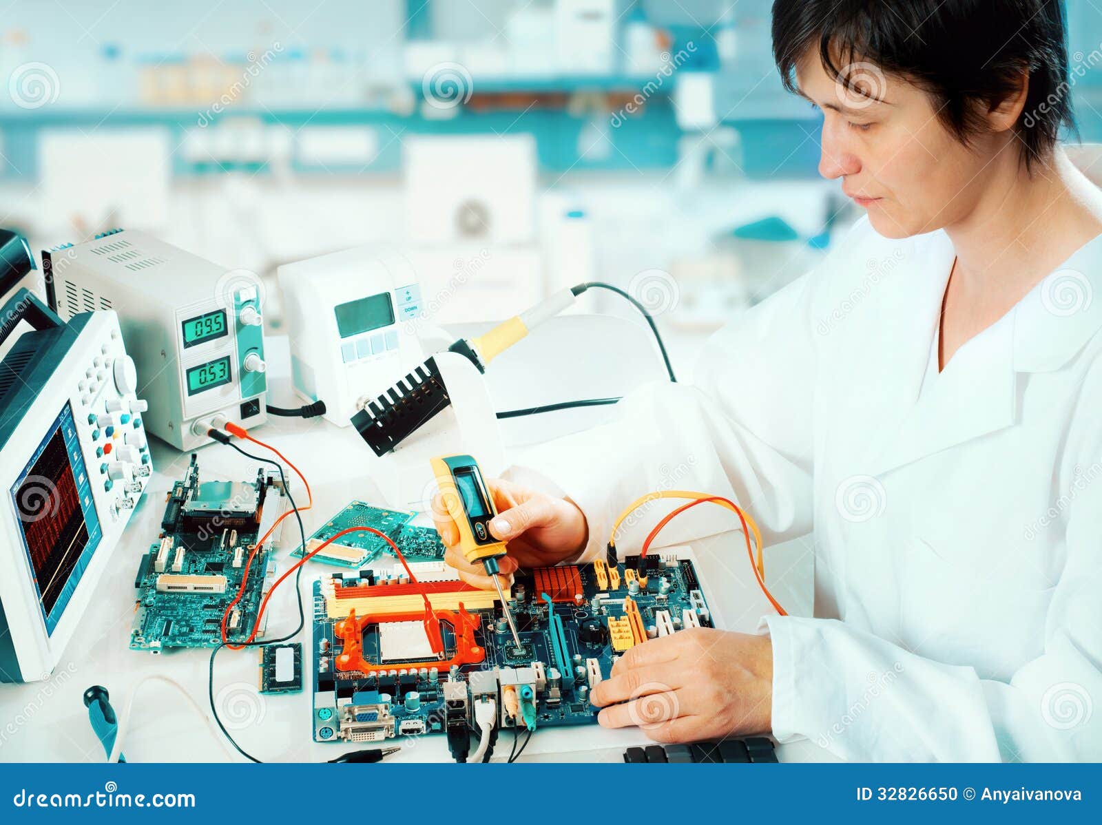 Testing of Electronic Equipment Stock Photo - Image of human, hands ...