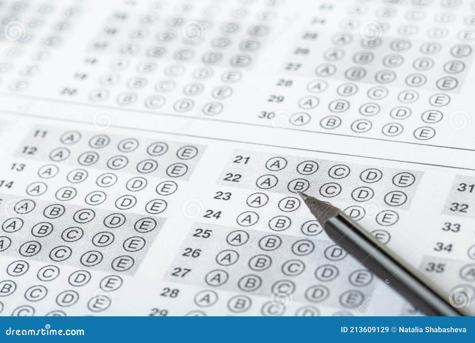 Testing in Exercise and Exam Paper. Computer Sheet with Pencil in ...