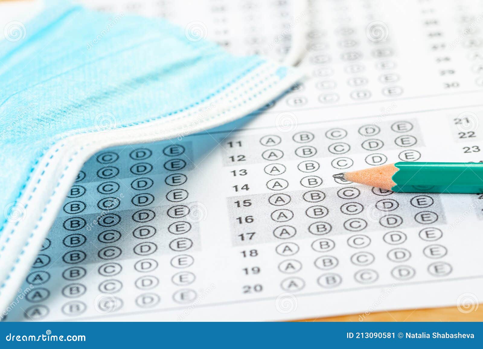 Testing in Exercise and Examination Work. Blue Medical Mask, Sheet with ...