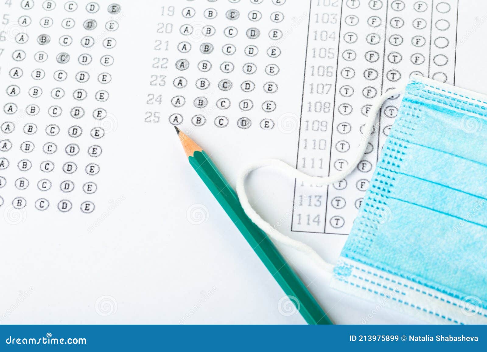 Testing in Exercise and Examination Work. Blue Medical Mask, Sheet with ...