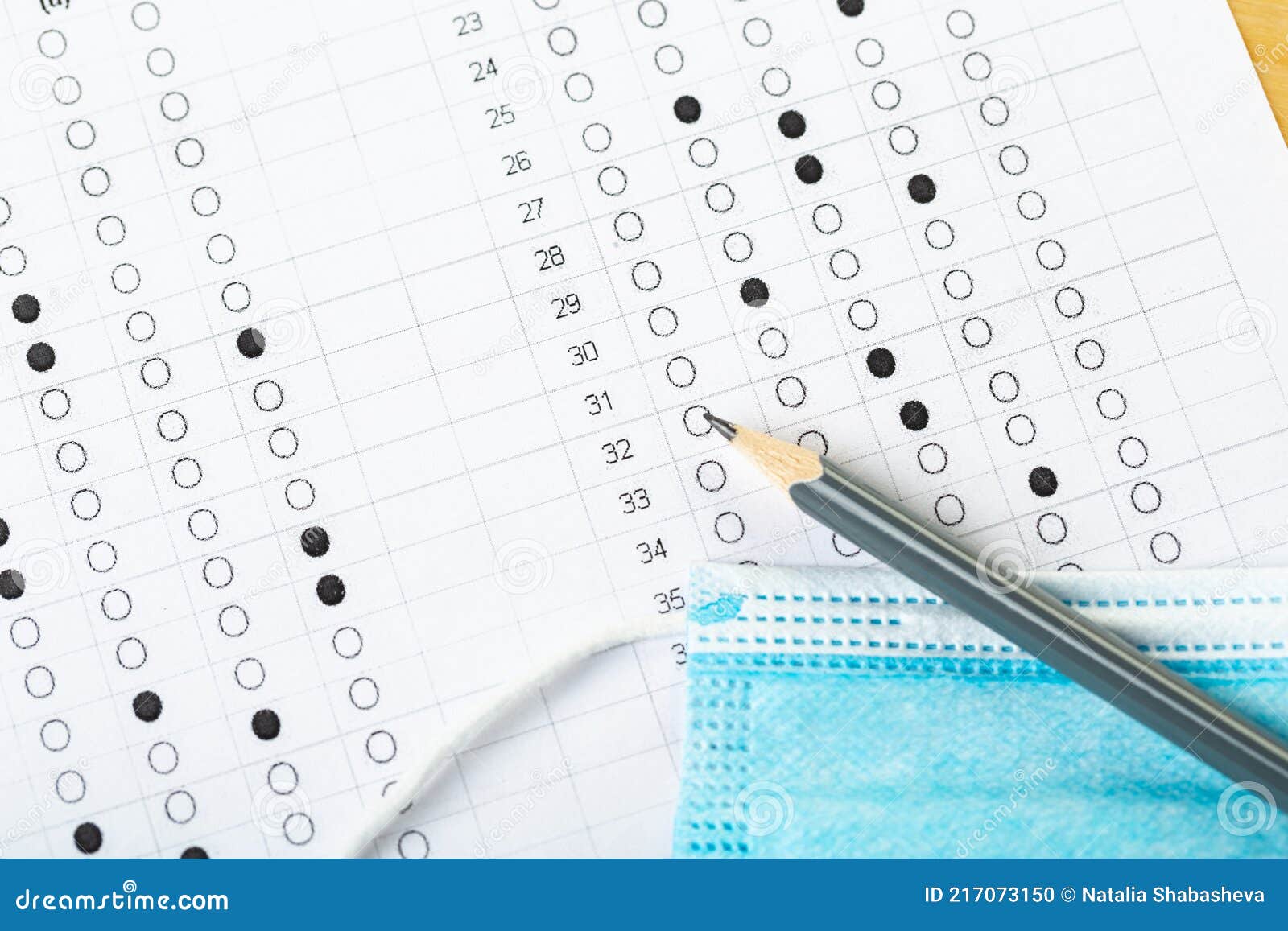 Testing in Exercise and Examination Work. Blue Medical Mask, Sheet with ...