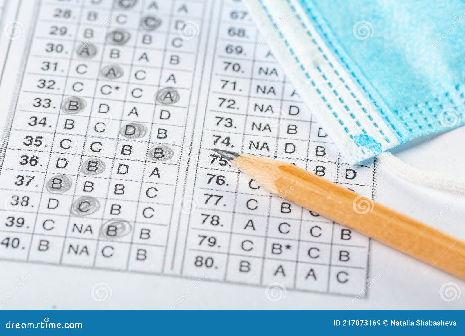 Testing in Exercise and Examination Work. Blue Medical Mask, Sheet with ...