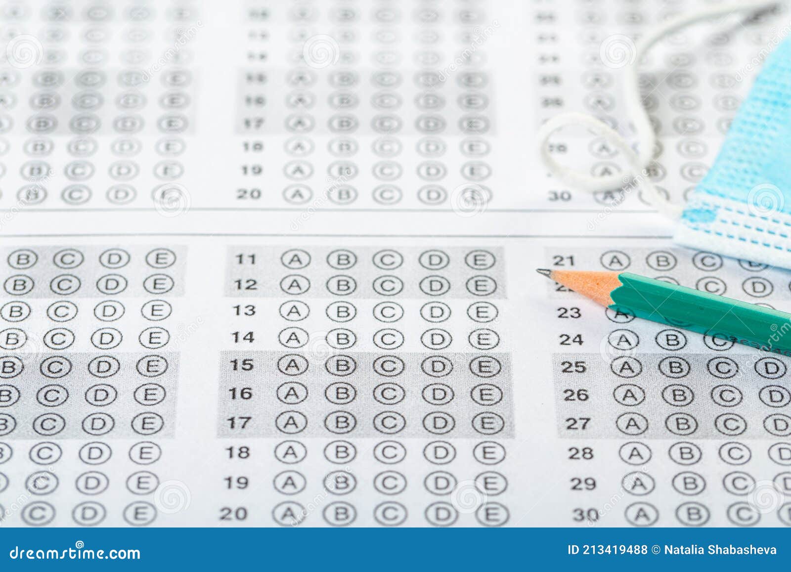 Testing in Exercise and Examination Work. Blue Medical Mask, Sheet with ...