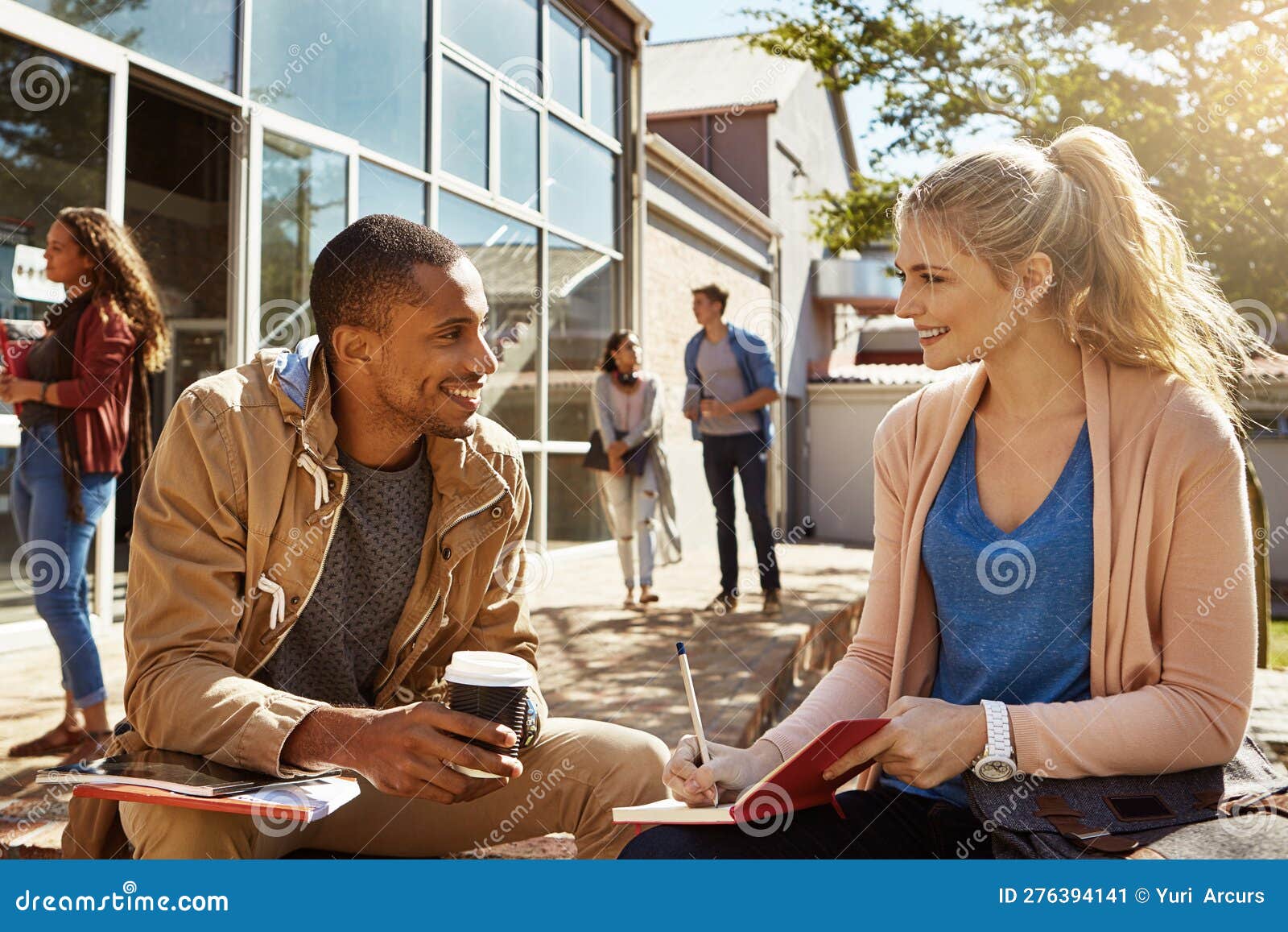 Testing His Knowledge. Two Students Studying Together on Campus. Stock ...
